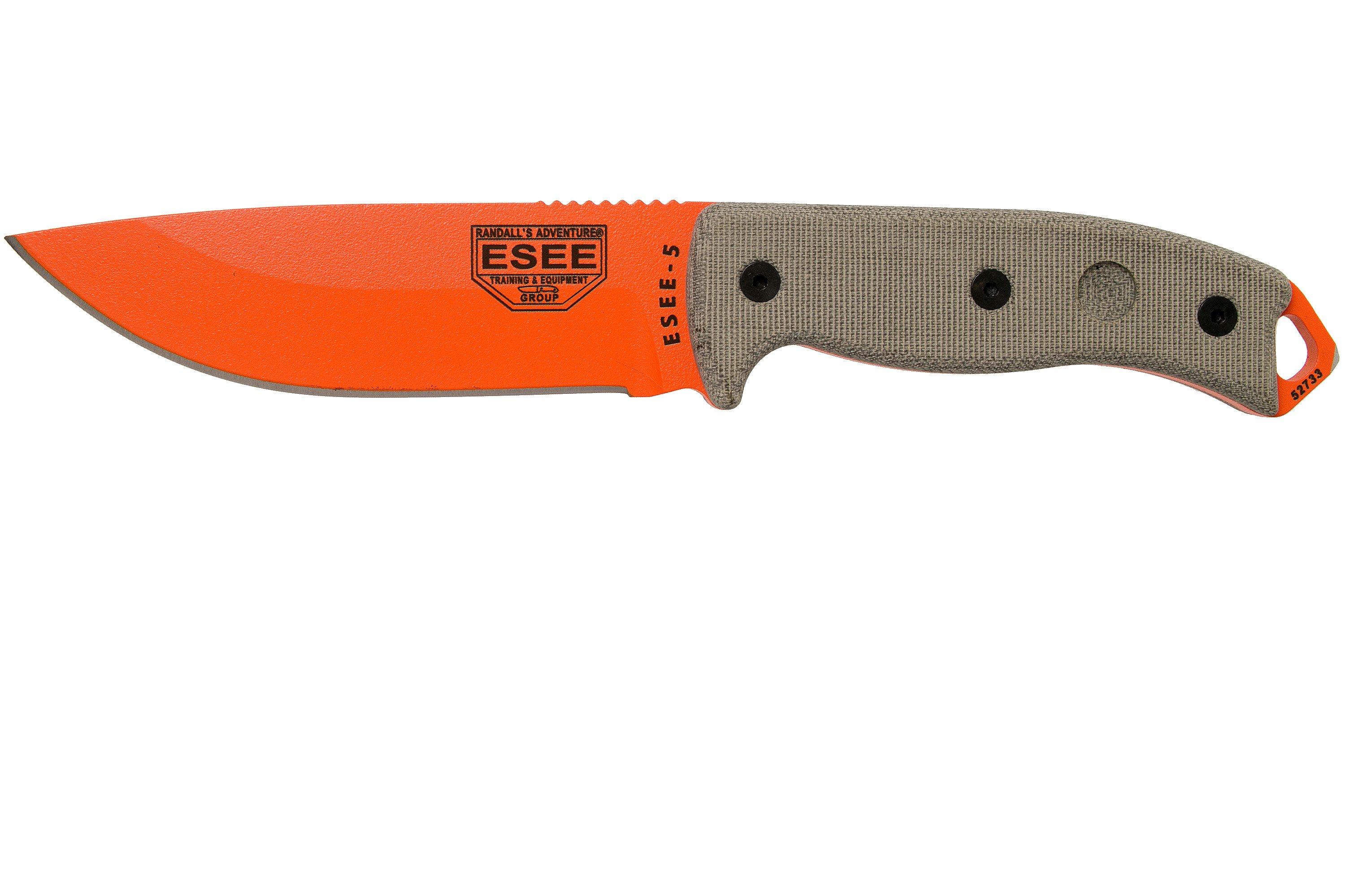 ESEE Model 5 Orange 5POG OD Green Micarta survival knife with kydex ...