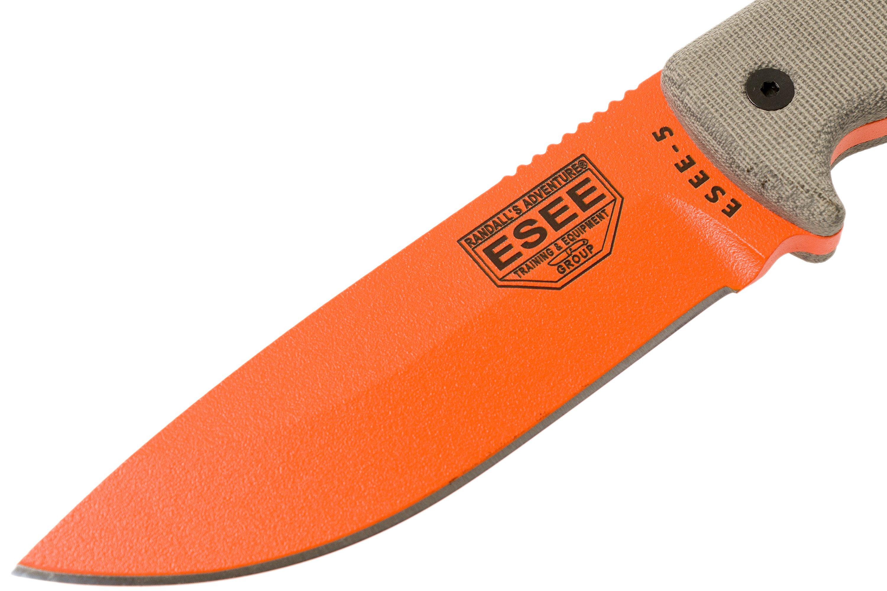 ESEE Model 5 Orange 5POG OD Green Micarta survivalmes met kydex schede ...