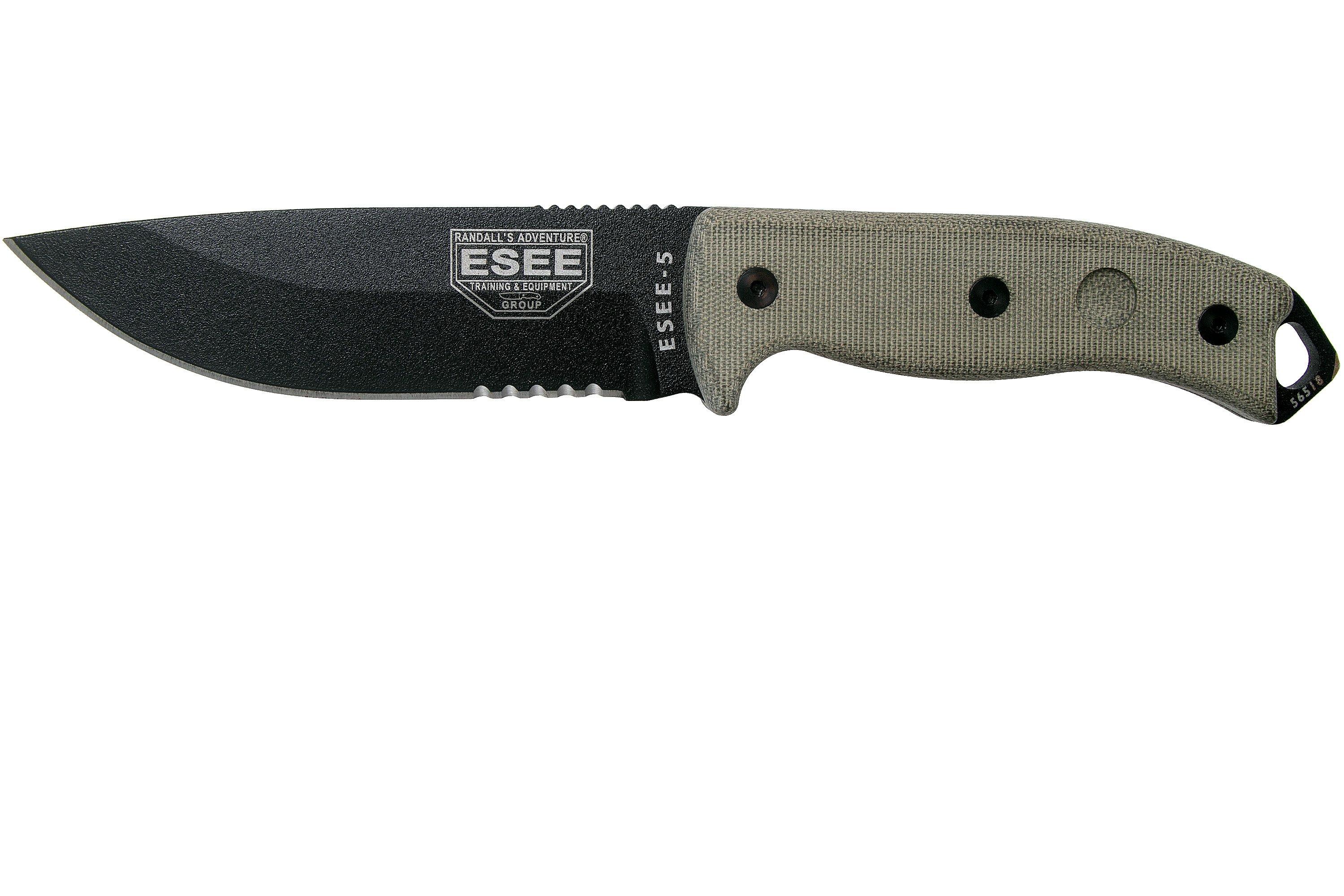 ESEE Model 5 Serrated black blade 5S survival knife with kydex schede ...