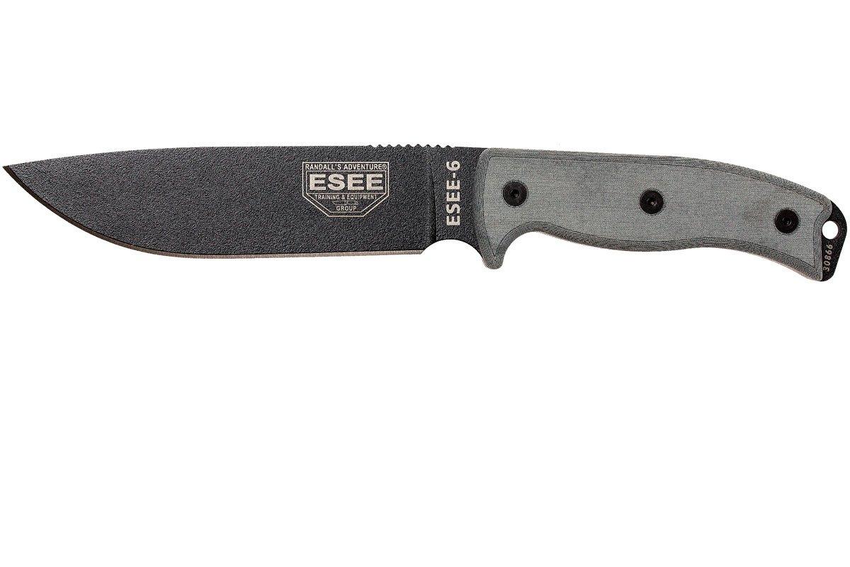 ESEE Model 6 black blade, grey handle 6P-B with black sheath + belt ...