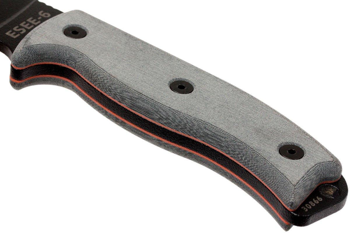 ESEE Model 6 black blade, grey handle 6P-B with black sheath + belt ...