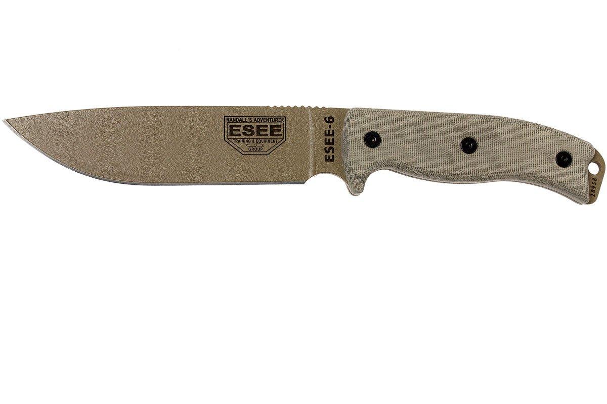 ESEE Model 6 desert tan blade 6P-DE survival knife with black sheath ...