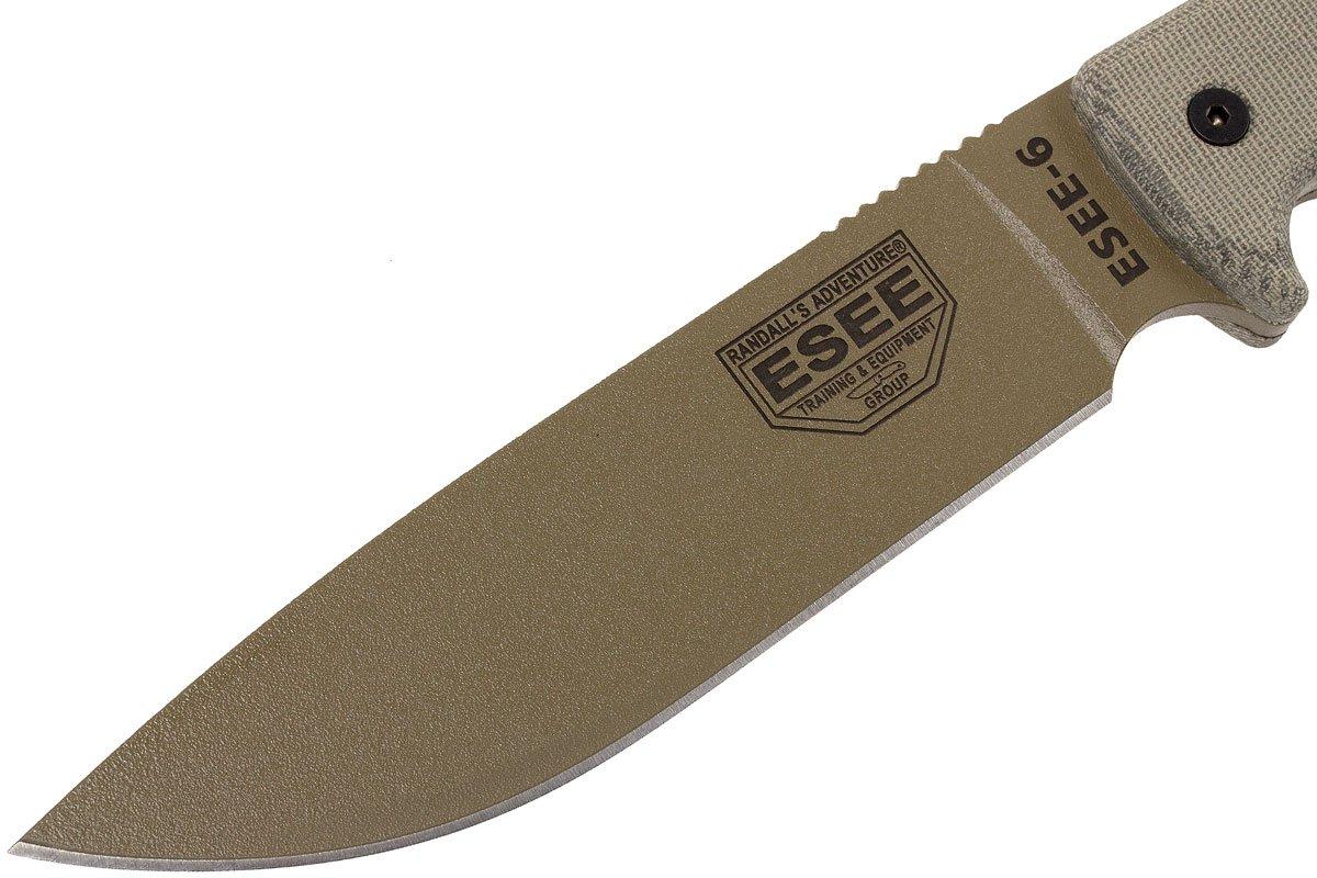 ESEE Model 6 desert tan blade 6P-DE survival knife with black sheath ...