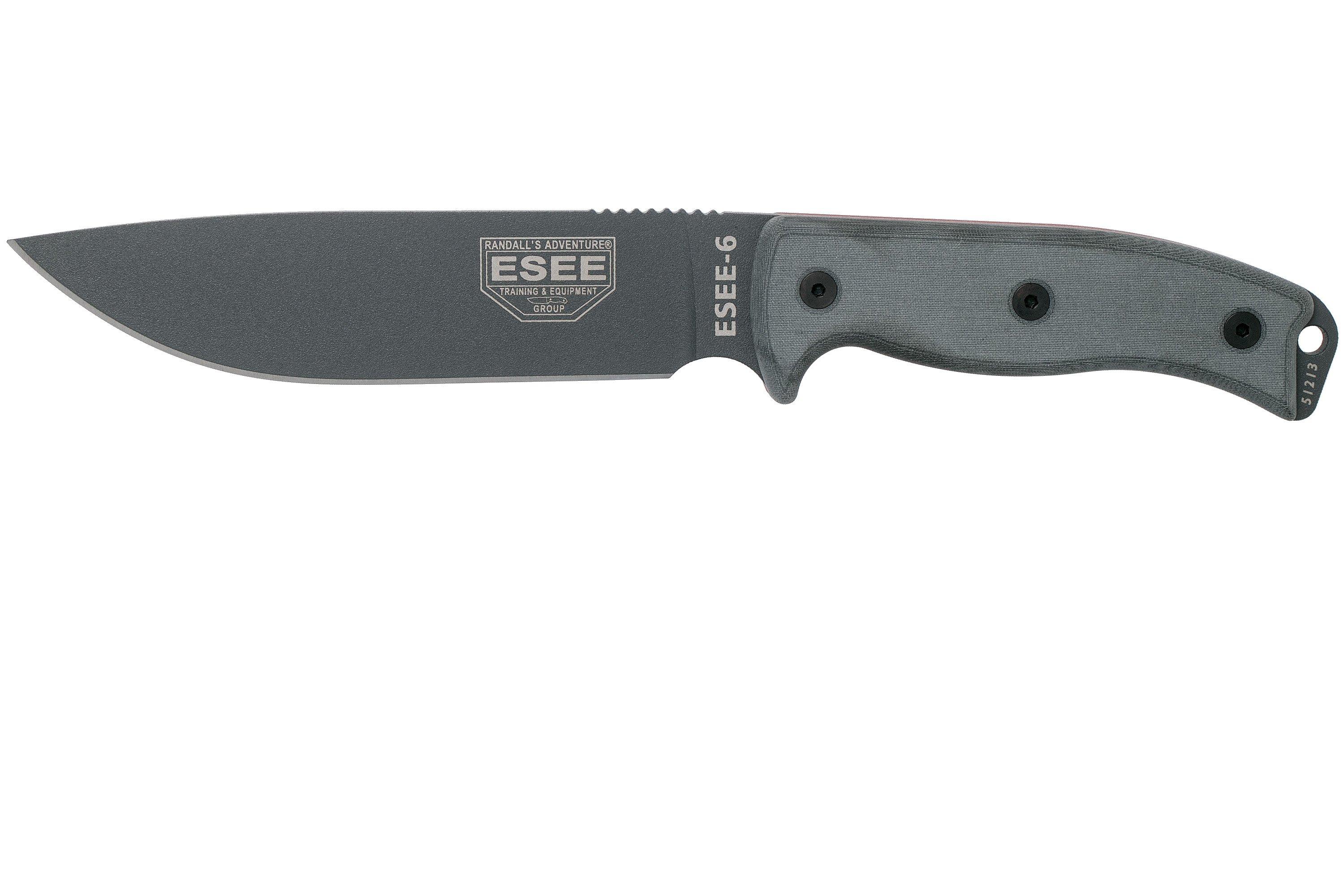 ESEE Model 6 Tactical Gunsmoke, grey handle 6P-TG with black sheath ...