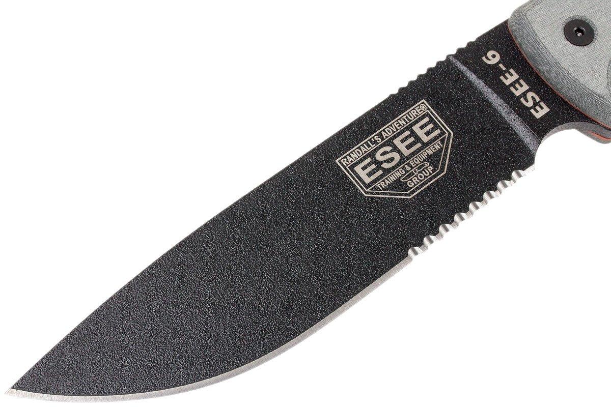 ESEE Model 6 Serrated 6S survival knife with black sheath + belt clip ...