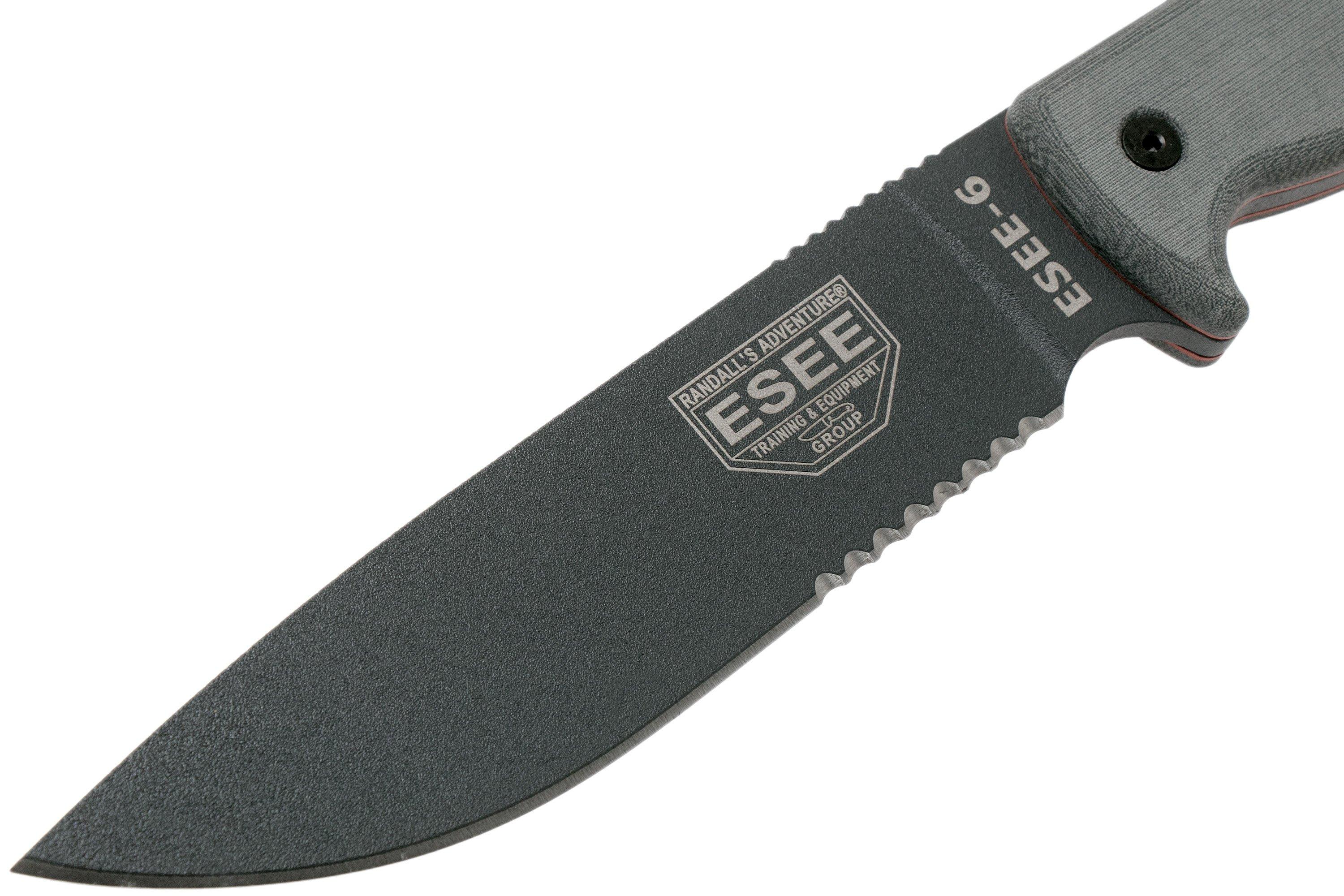 ESEE Model 6 Tactical Gunsmoke, grey handle 6S-TG with black sheath ...