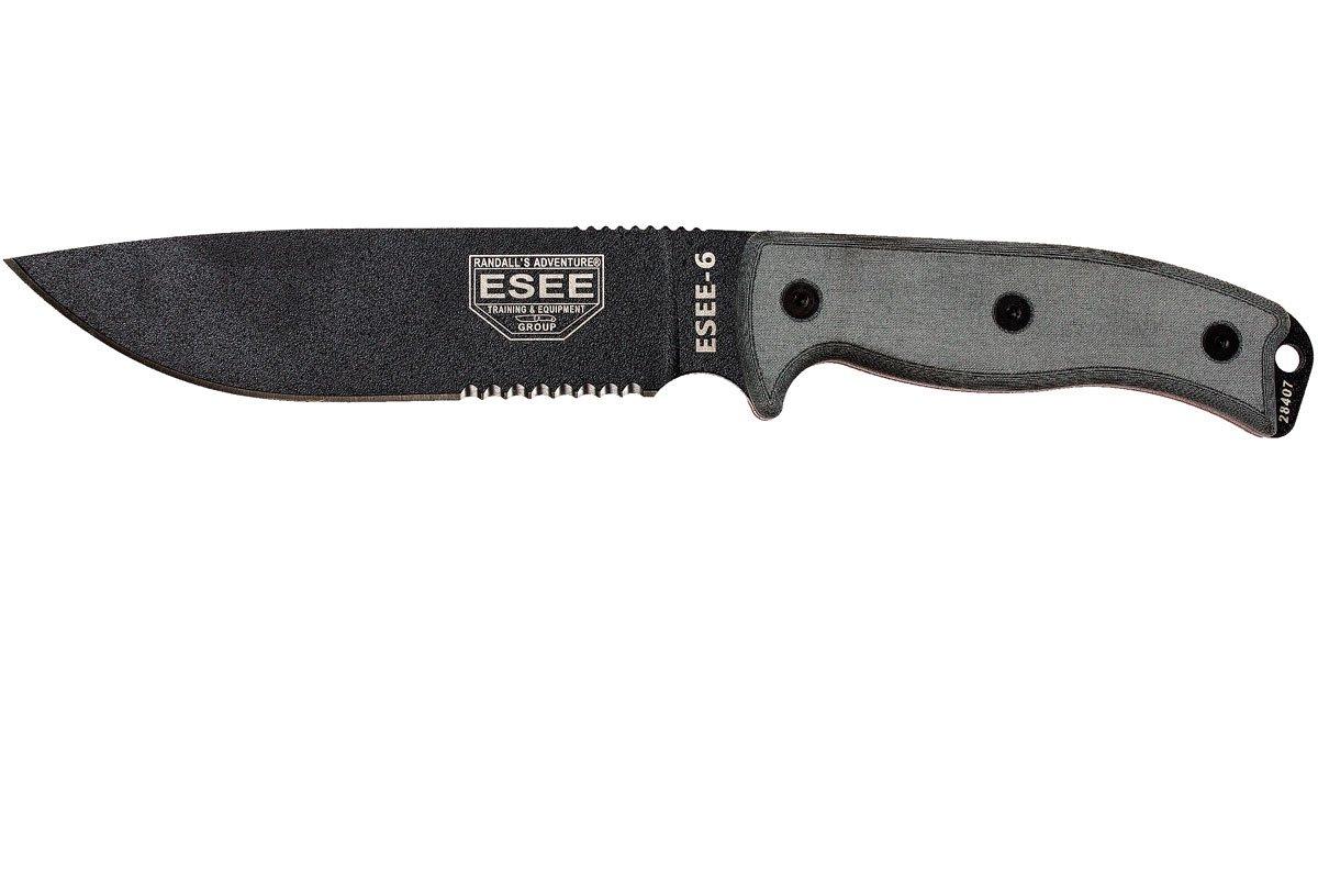 ESEE Model 6 Serrated 6S survival knife with brown sheath + belt clip ...