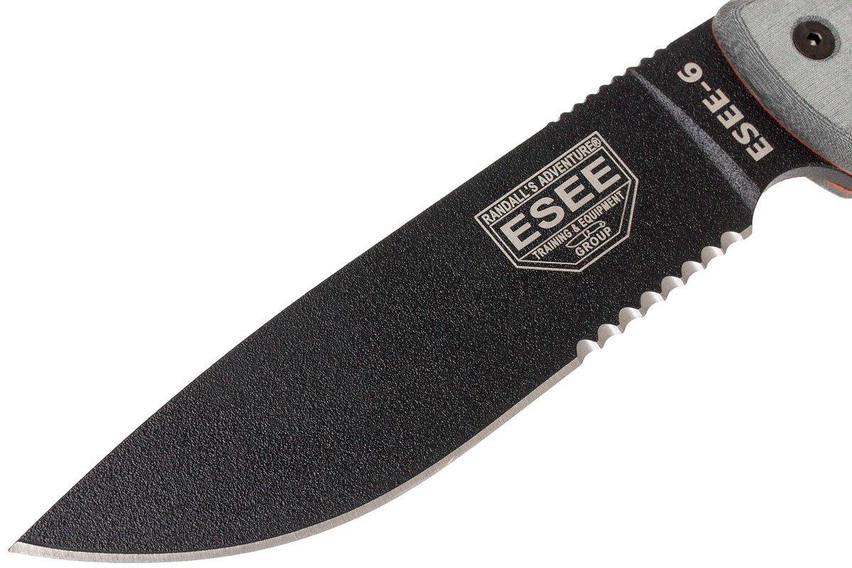 ESEE Model 6 Serrated 6S survival knife with brown sheath + belt clip ...
