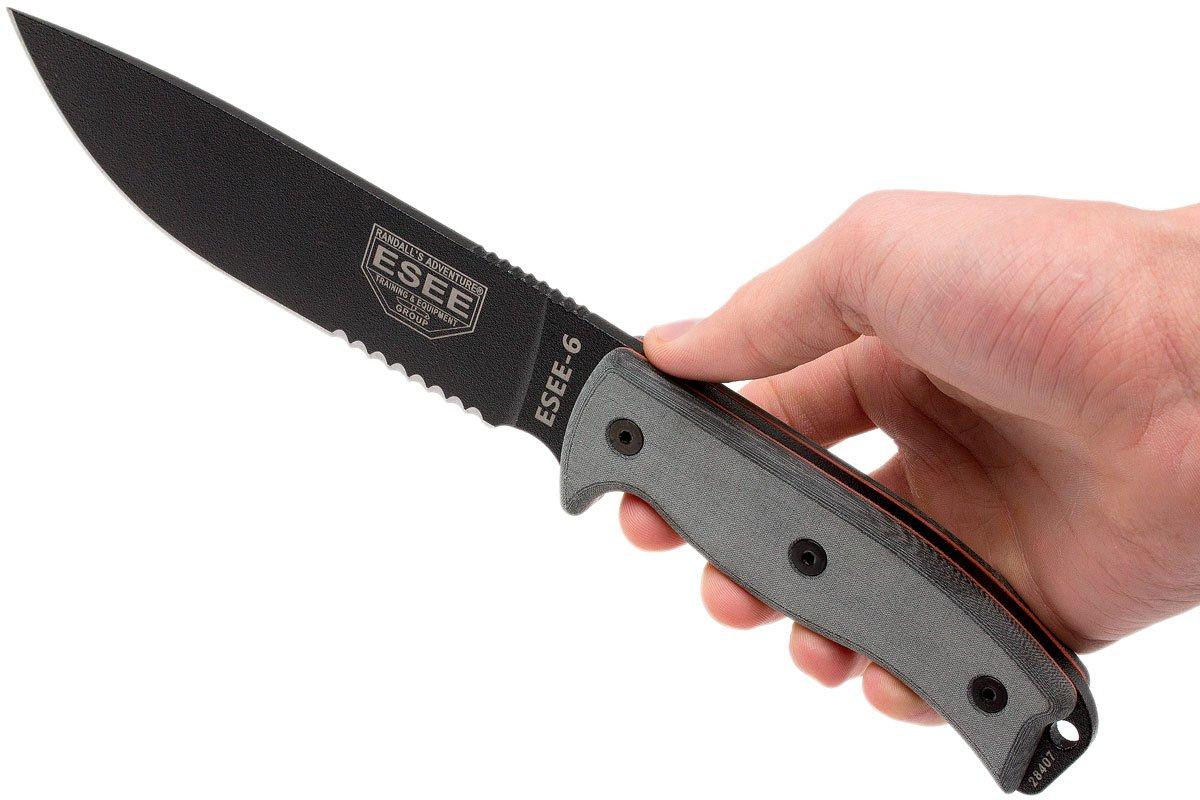 ESEE Model 6 Serrated 6S survival knife with brown sheath + belt clip ...