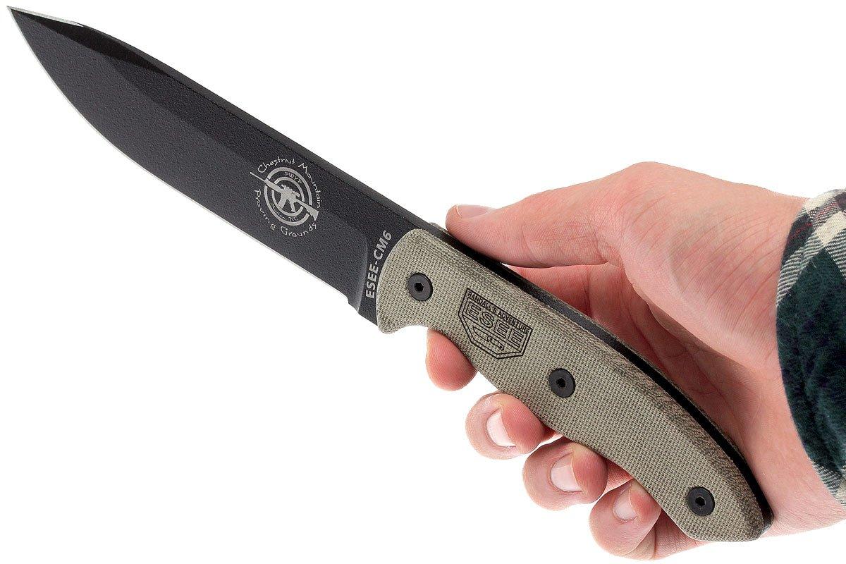 ESEE Model CM6 black, survival knife with kydex sheath + belt clip ...