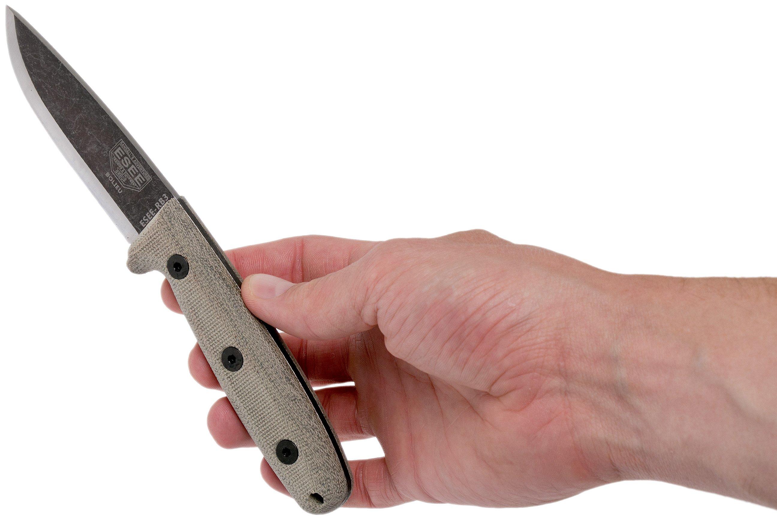 ESEE RB3-JRE Bolieu Camp-Lore, scandi grind, Bushcraft sheath, Rueben ...