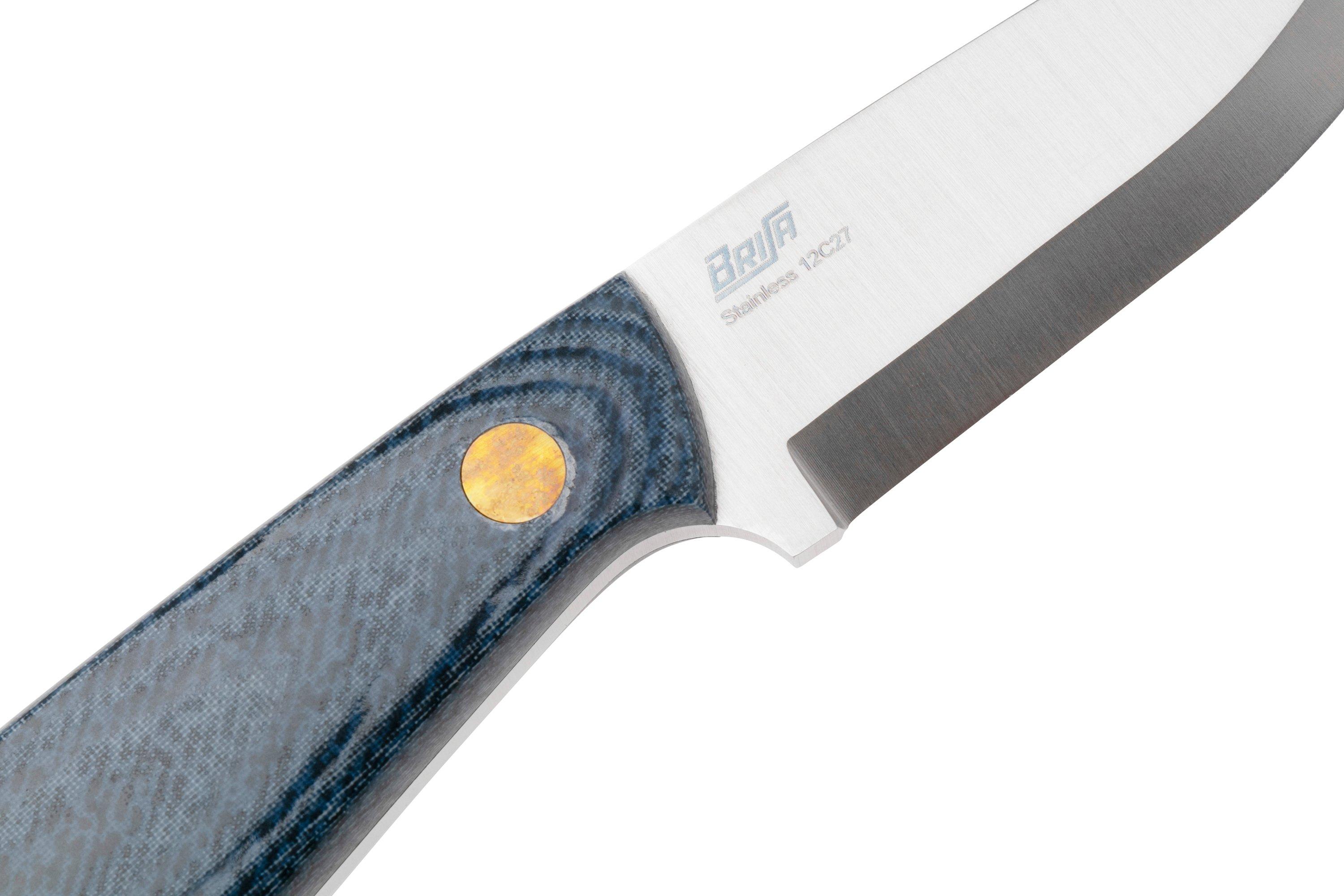 Brisa Necker 70 Scandi 011L Bluejeans Micarta, Leather Sheath, fixed ...