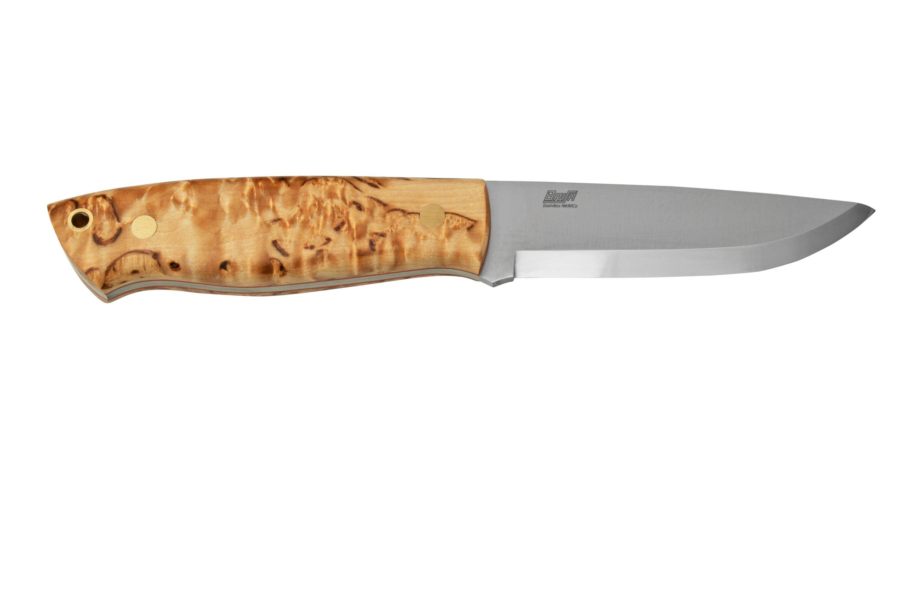Brisa Trapper 95, N690Co Scandi, Stabilized Curly Birch, fixed knife ...
