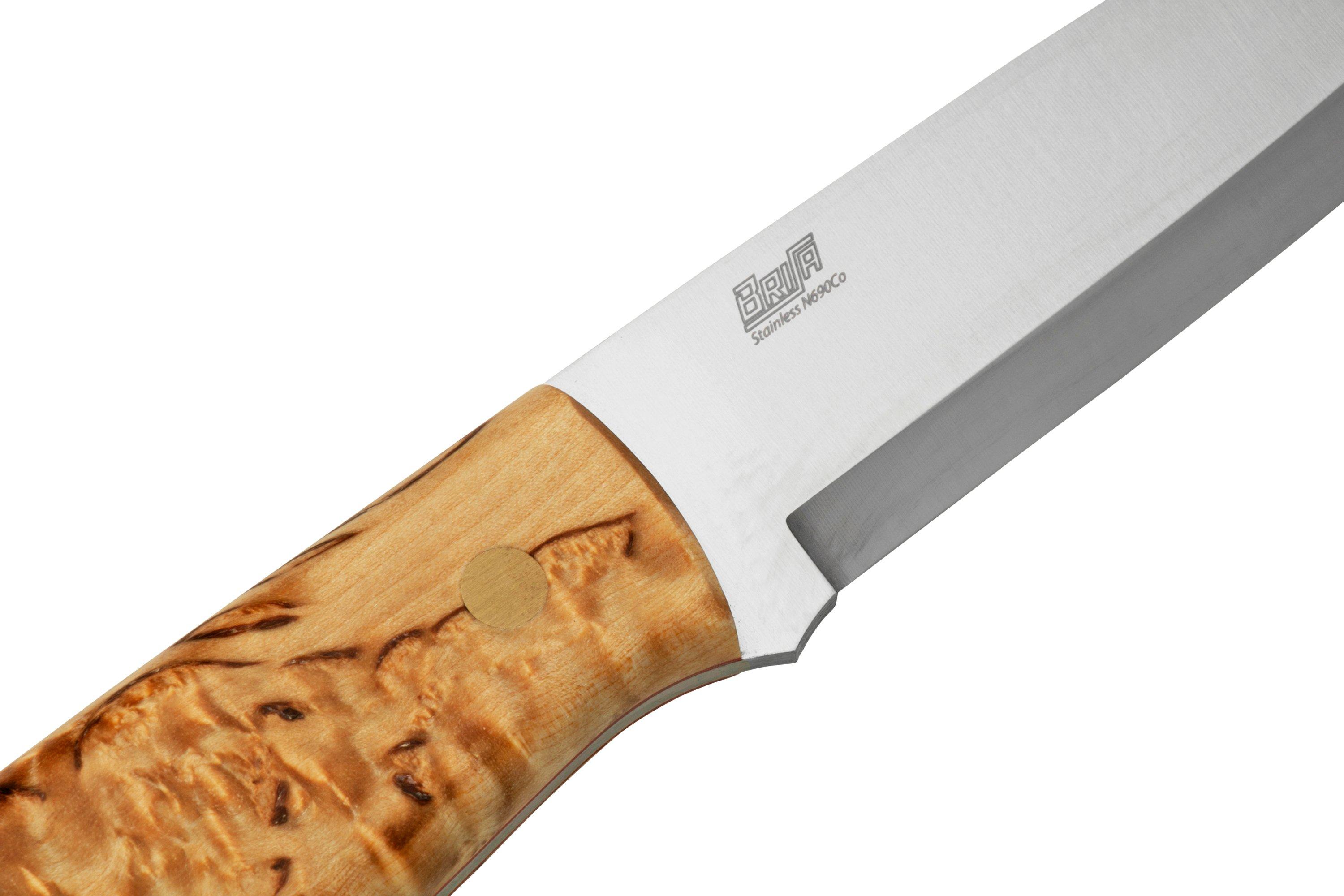 Brisa Trapper 95, N690Co Scandi, Stabilized Curly Birch, fixed knife ...