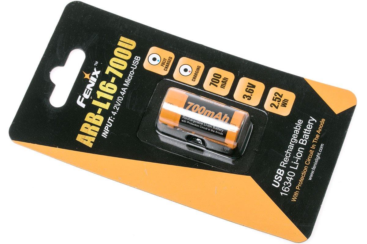 Fenix ARB-L16-700U 16340 battery USB-rechargeable, 700 mAh Li-Ion ...