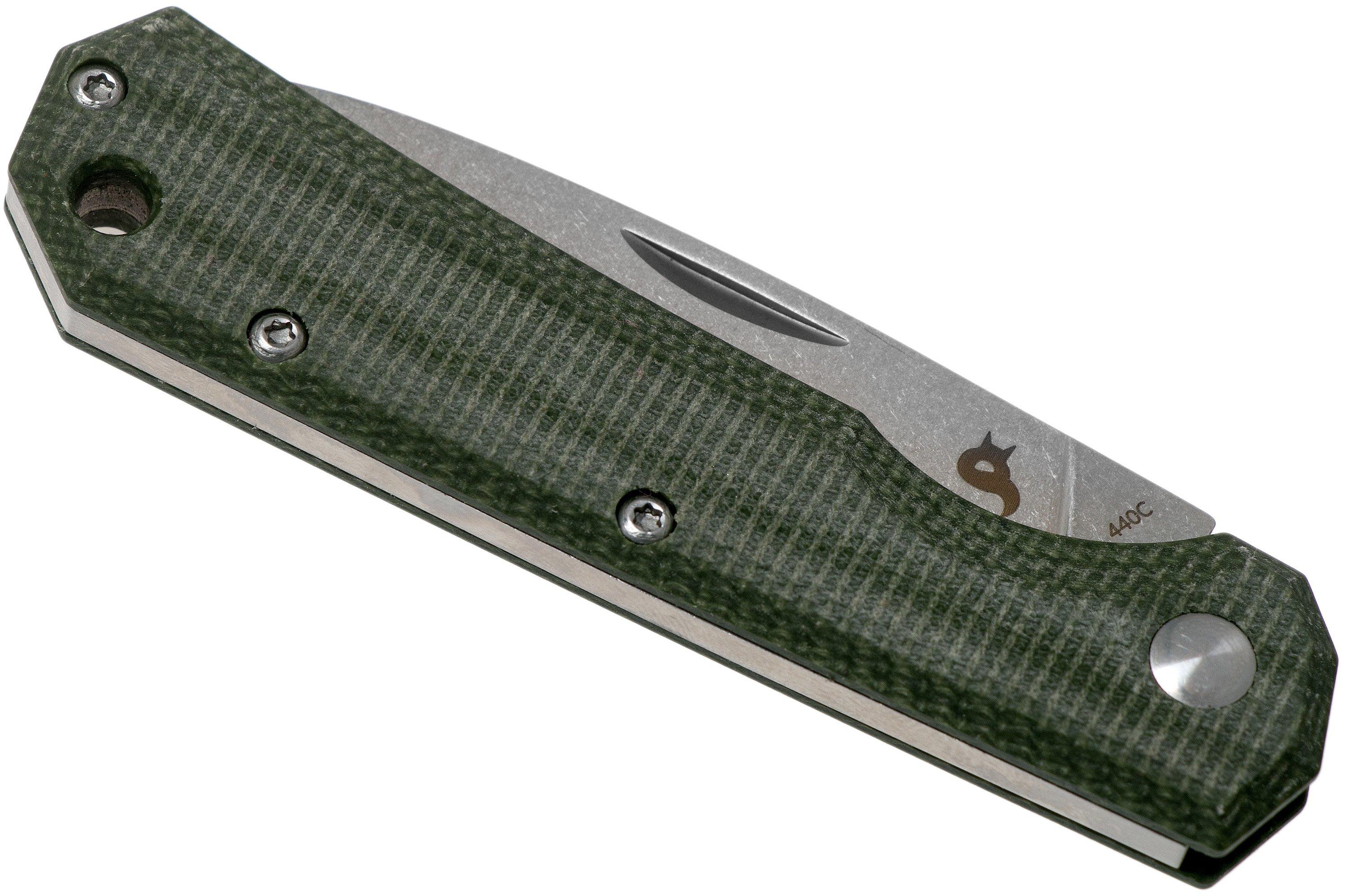 Fox Black Fox Ciol Folding Knife BF-748MI Green Micarta pocket knife ...
