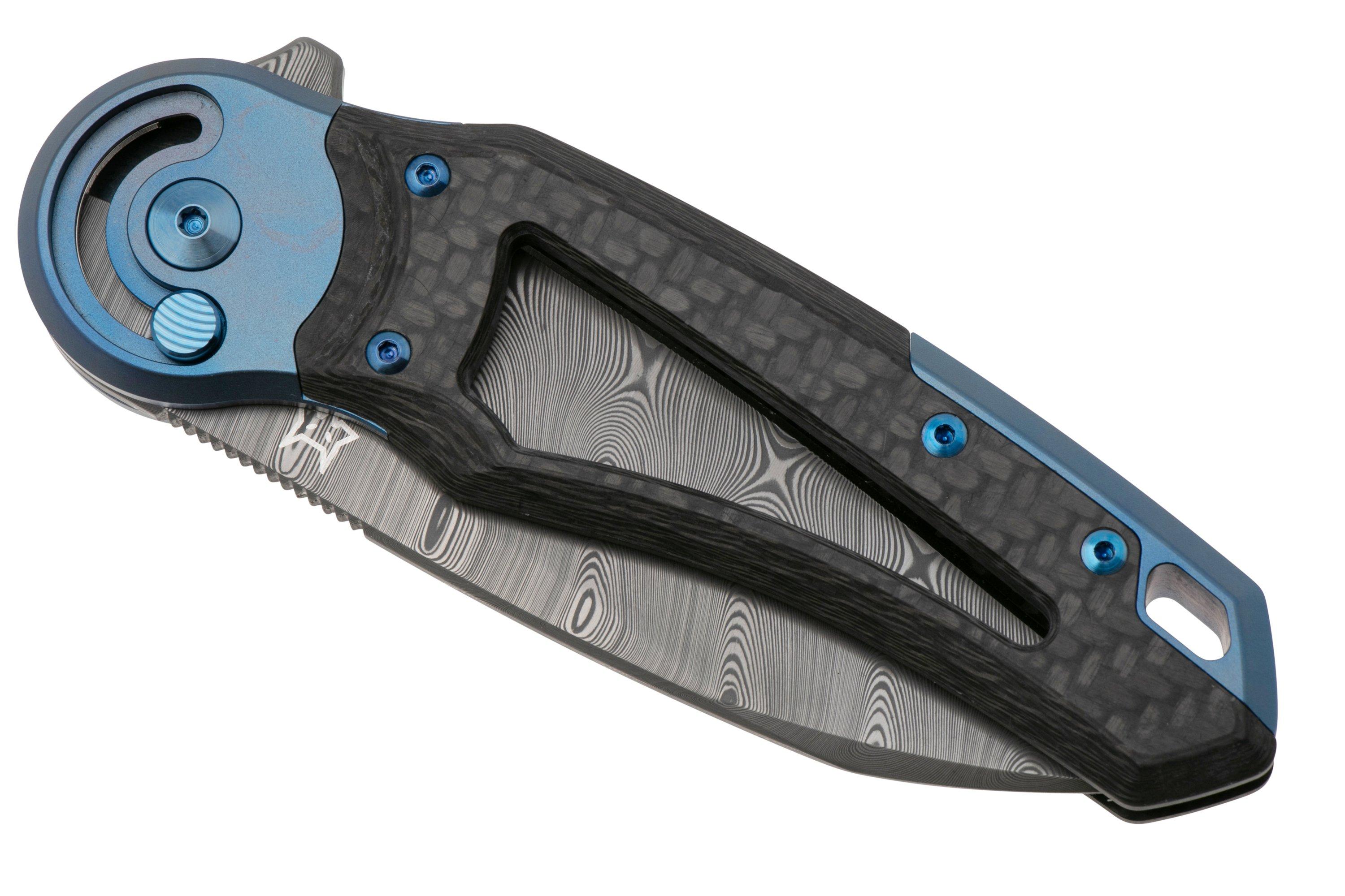 Fox Metamorphosis FX-556-B1 Damascus Wharncliffe, 3K Carbonfiber, Blue ...