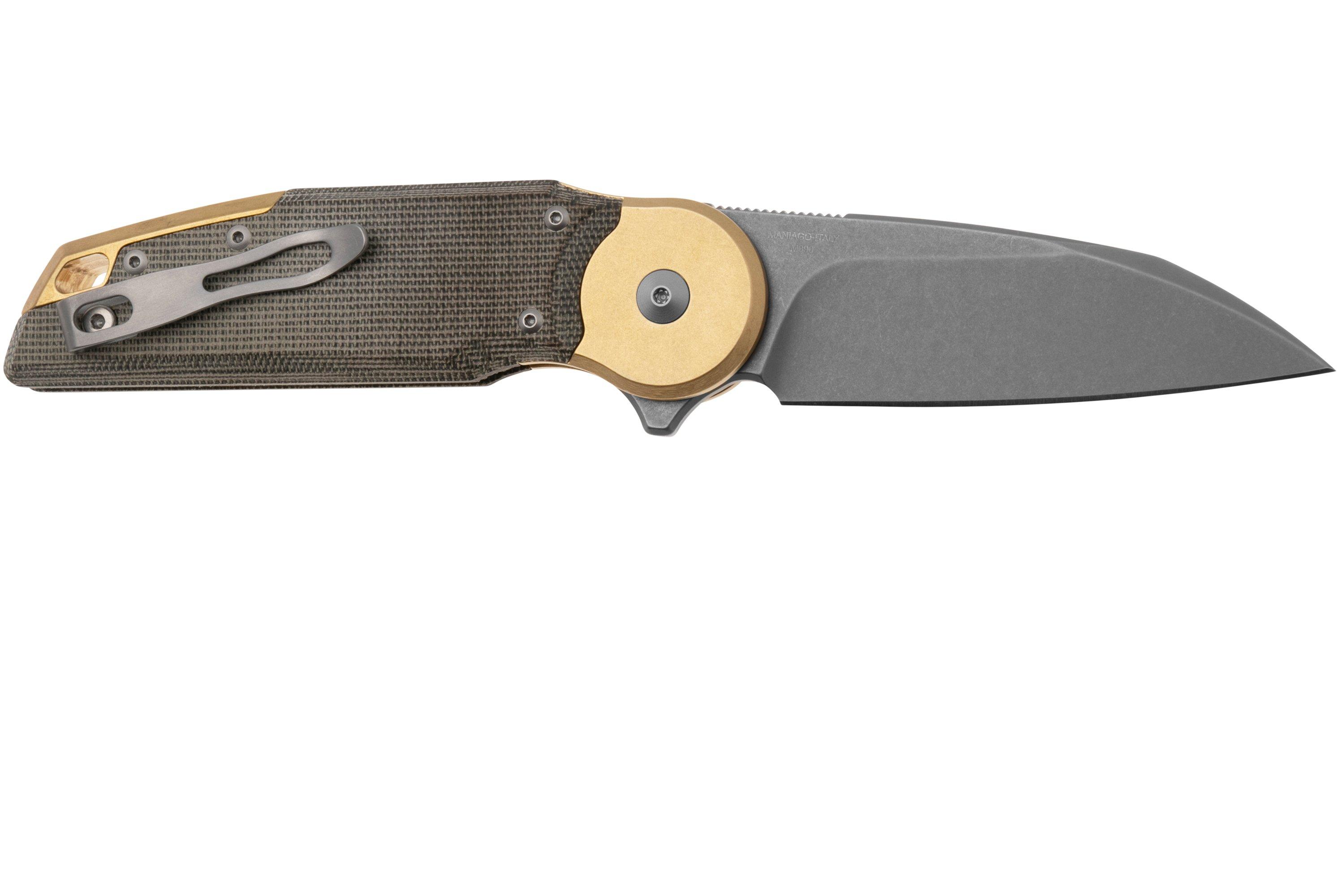 Fox Metamorphosis FX-556-B4 M390 Stonewash Wharncliffe, Green Micarta ...