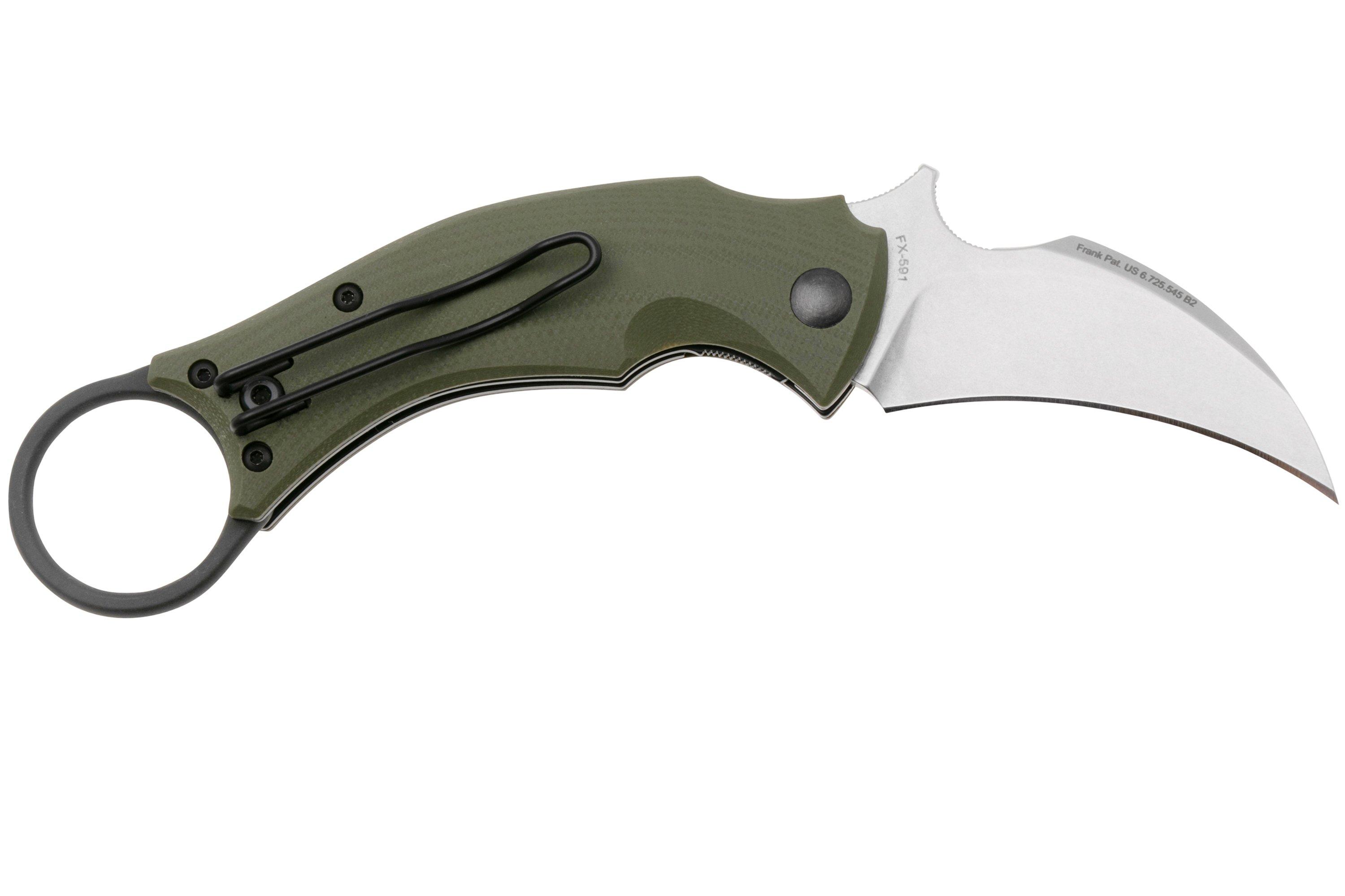 Fox Knives Black Bird FX-591ODSW Green G10 Stonewash, karambit pocket ...
