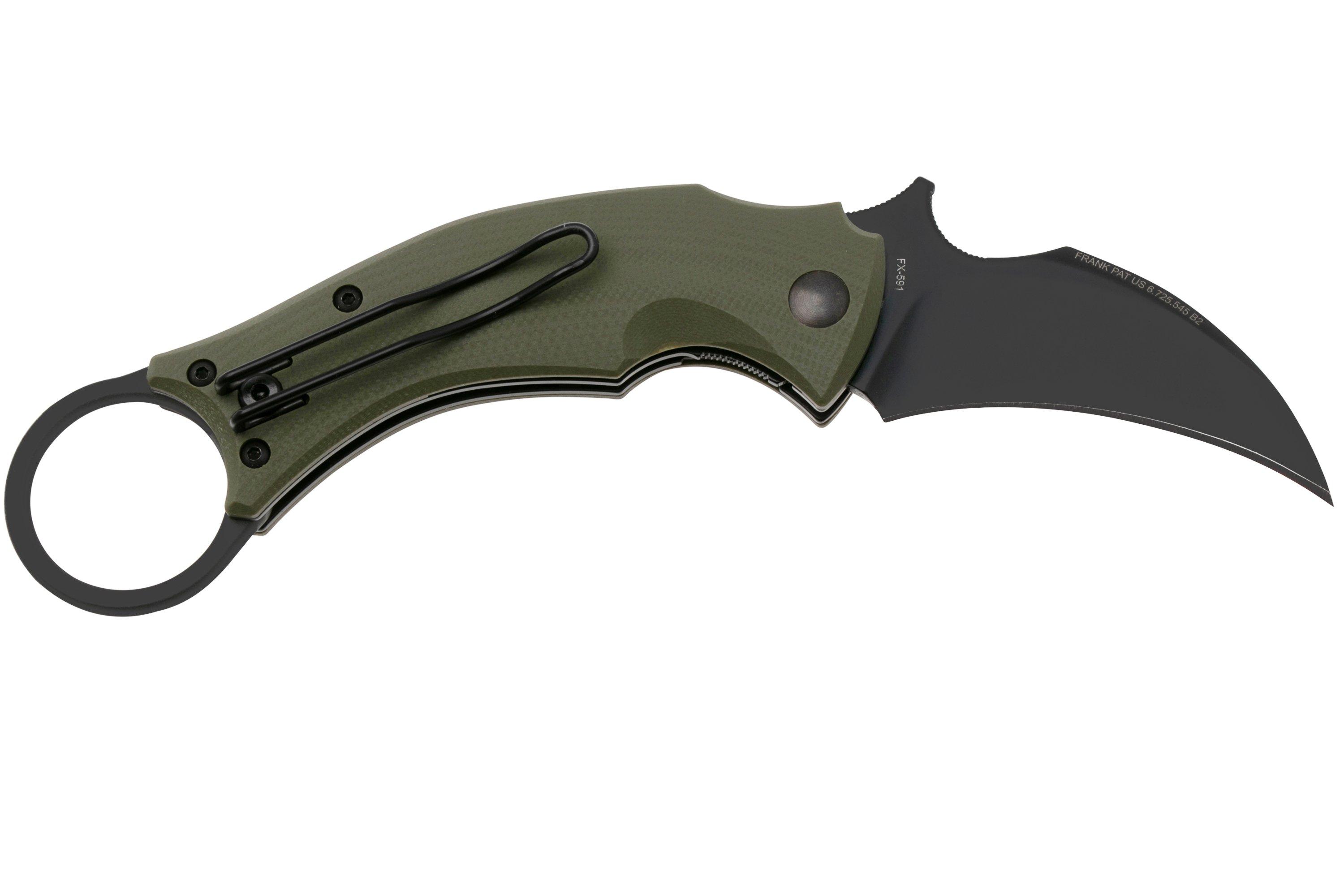 Fox Knives Black Bird FX-591OD Green G10 Black Blade, karambit pocket ...