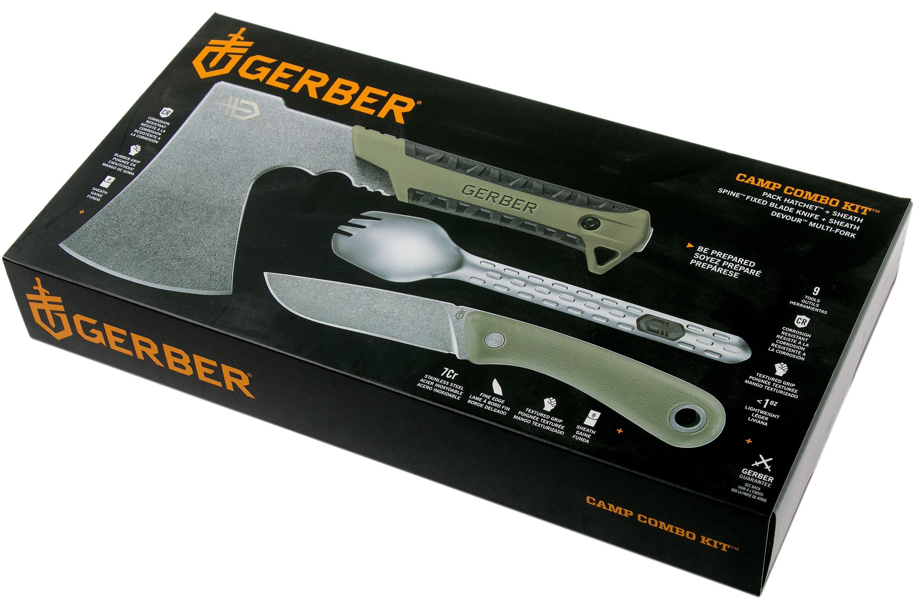 Gerber Pack Hatchet handbijl, Spine vaststaand mes & Devour spork Box ...