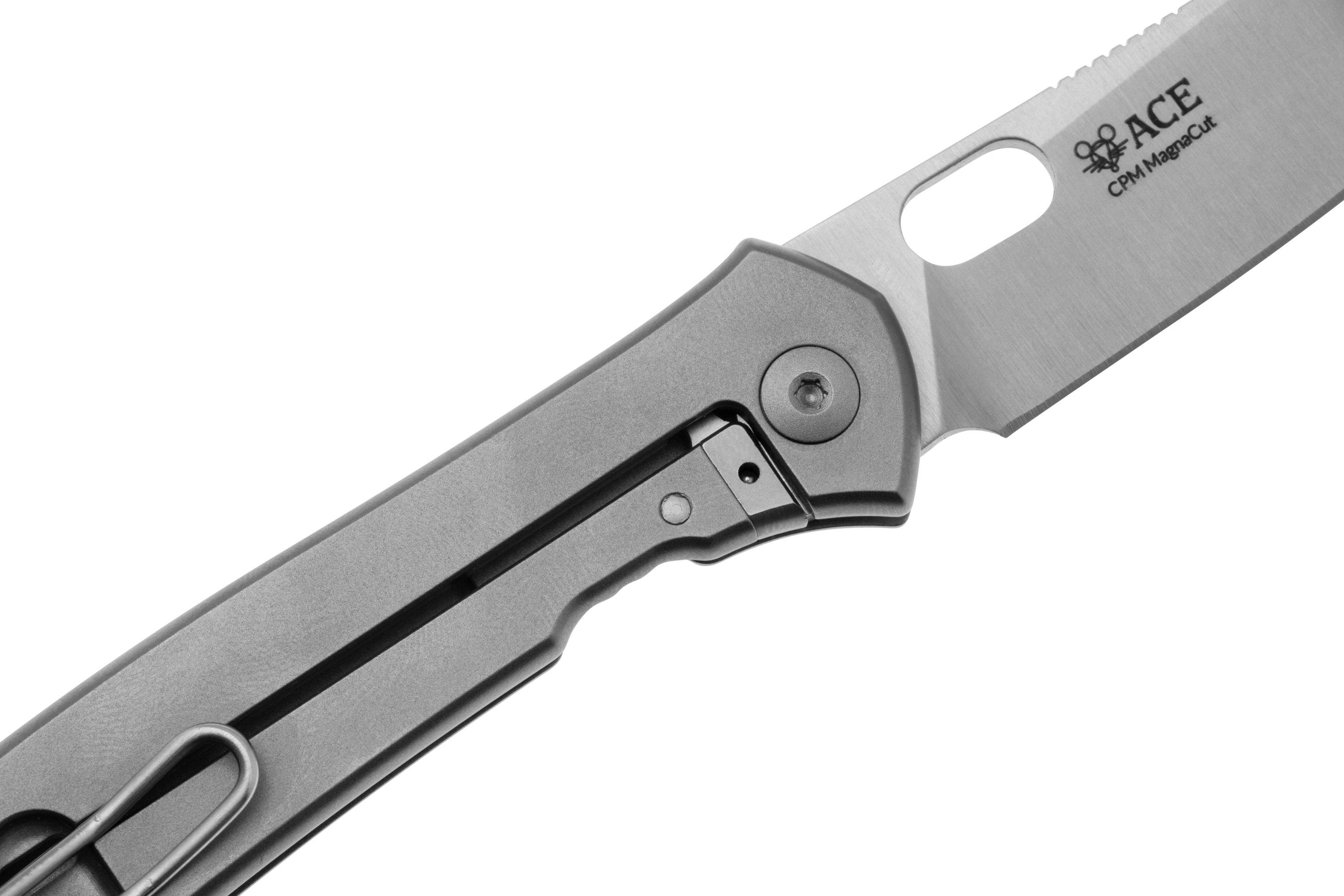 GiantMouse ACE Bleecker Satin CPM Magnacut, Full Titanium, pocket knife ...
