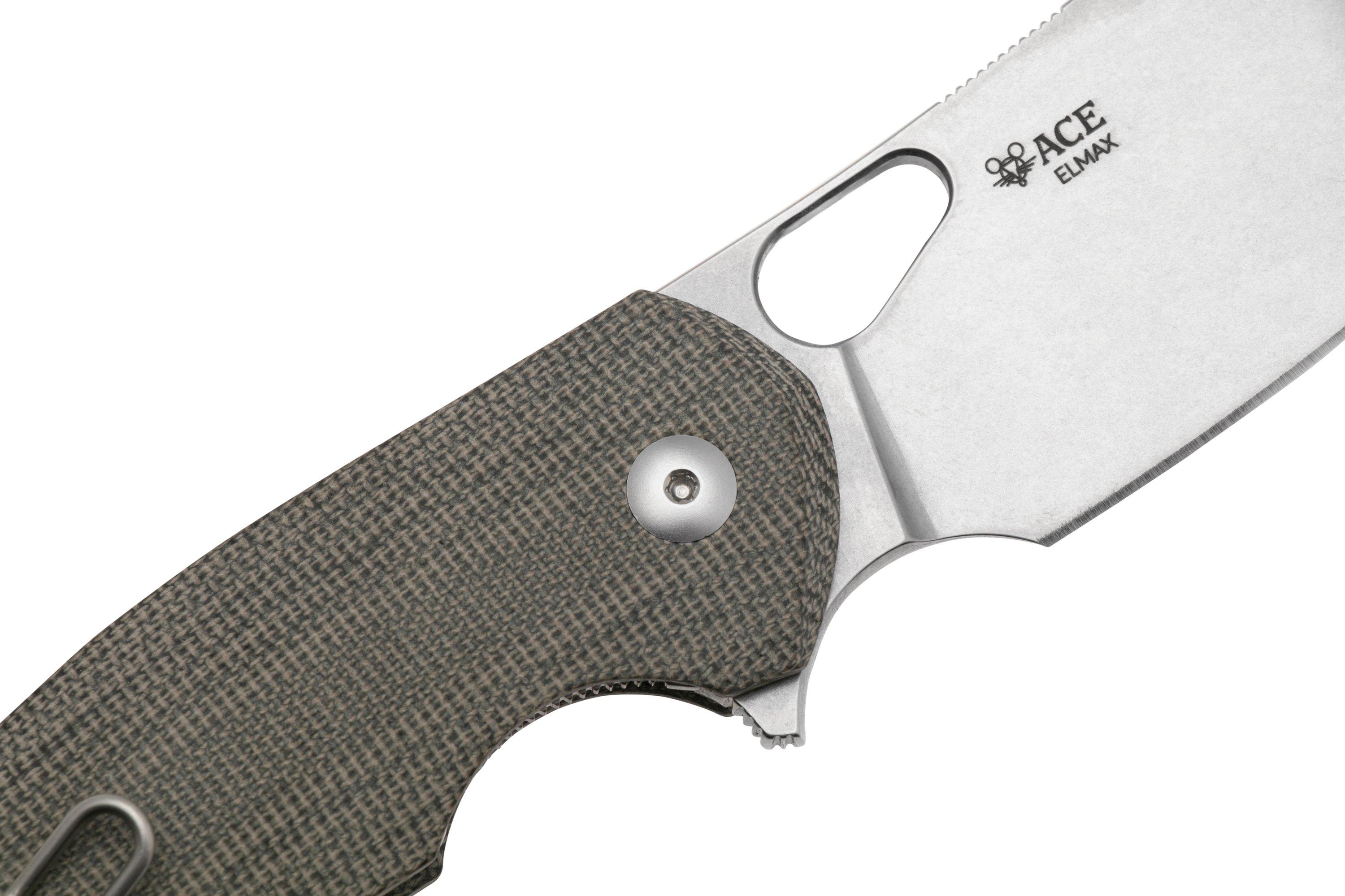 GiantMouse ACE Biblio XL Elmax, Green Canvas Micarta, pocket knife, Ansø and Voxnaes design ...