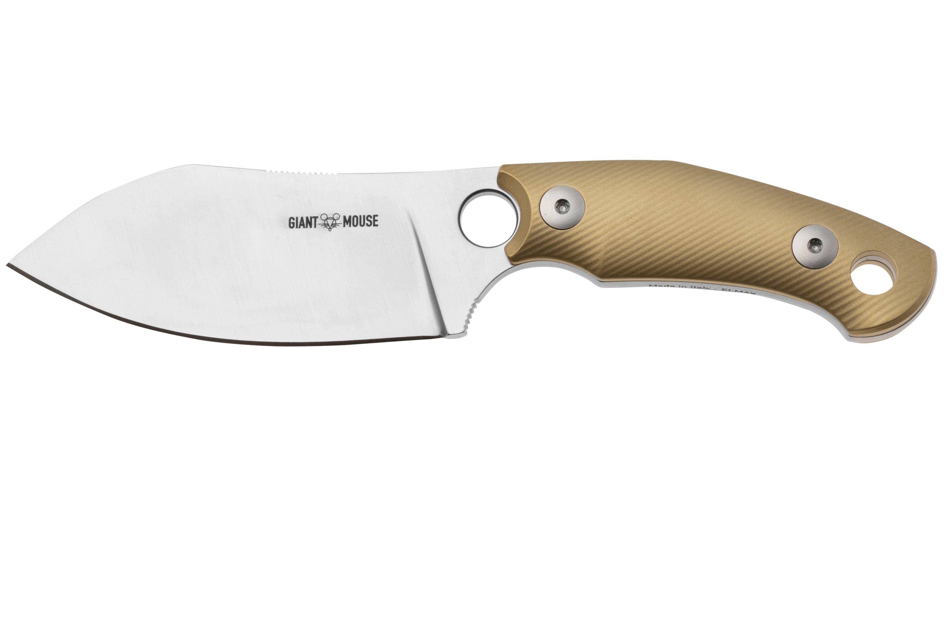 GiantMouse GMF1-XL Brass Milled, Satin Elmax, Burgundy Leather Sheath ...