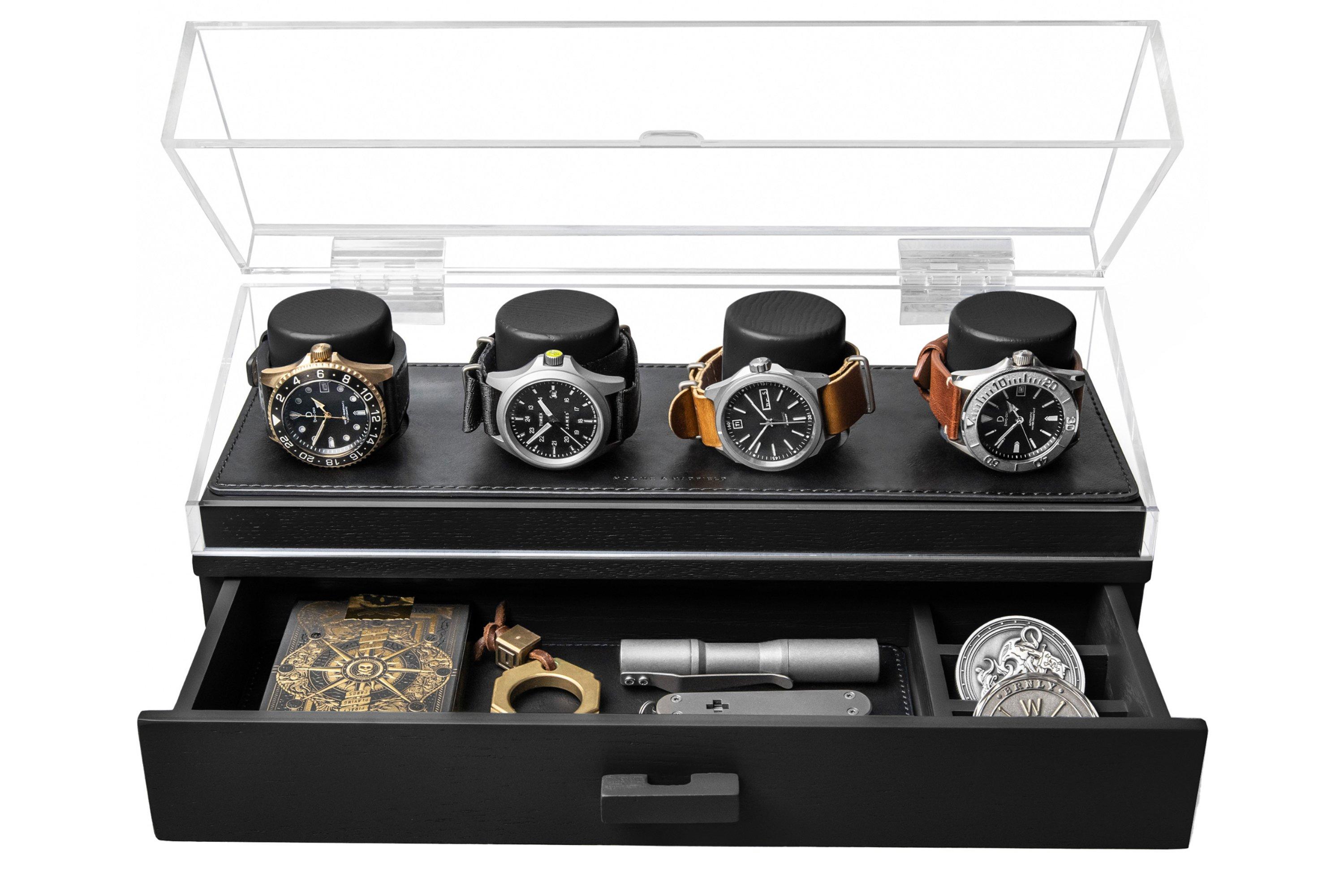 Holme & Hadfield Watch Deck Pro RE-UKC8-ZLQC Black, watch display for 4 ...