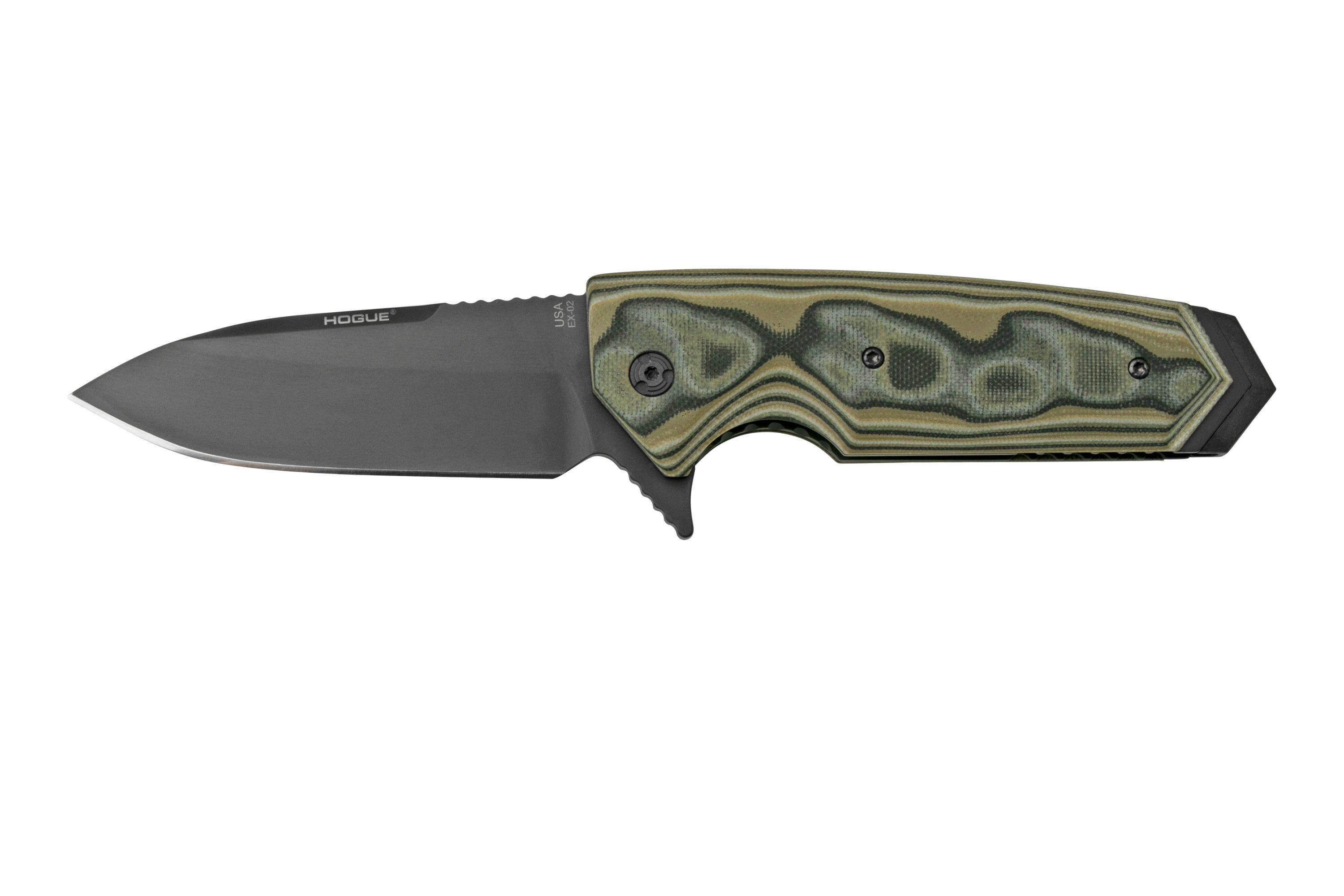 Hogue EX-02 3.75" Droppoint Flipper, G10 G-Mascus Green 34218 pocket ...