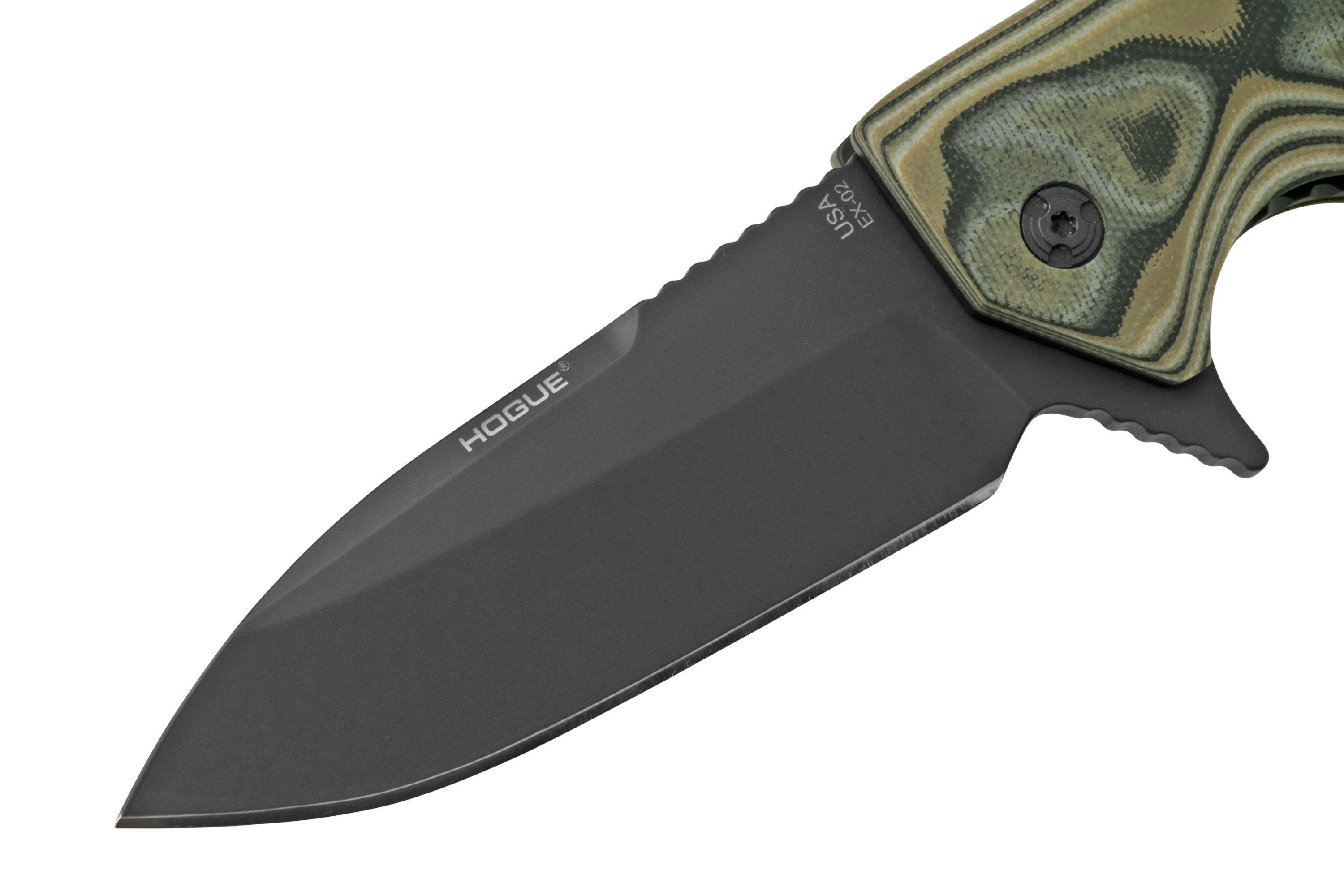 Hogue EX-02 3.75" Droppoint Flipper, G10 G-Mascus Green 34218 couteau ...