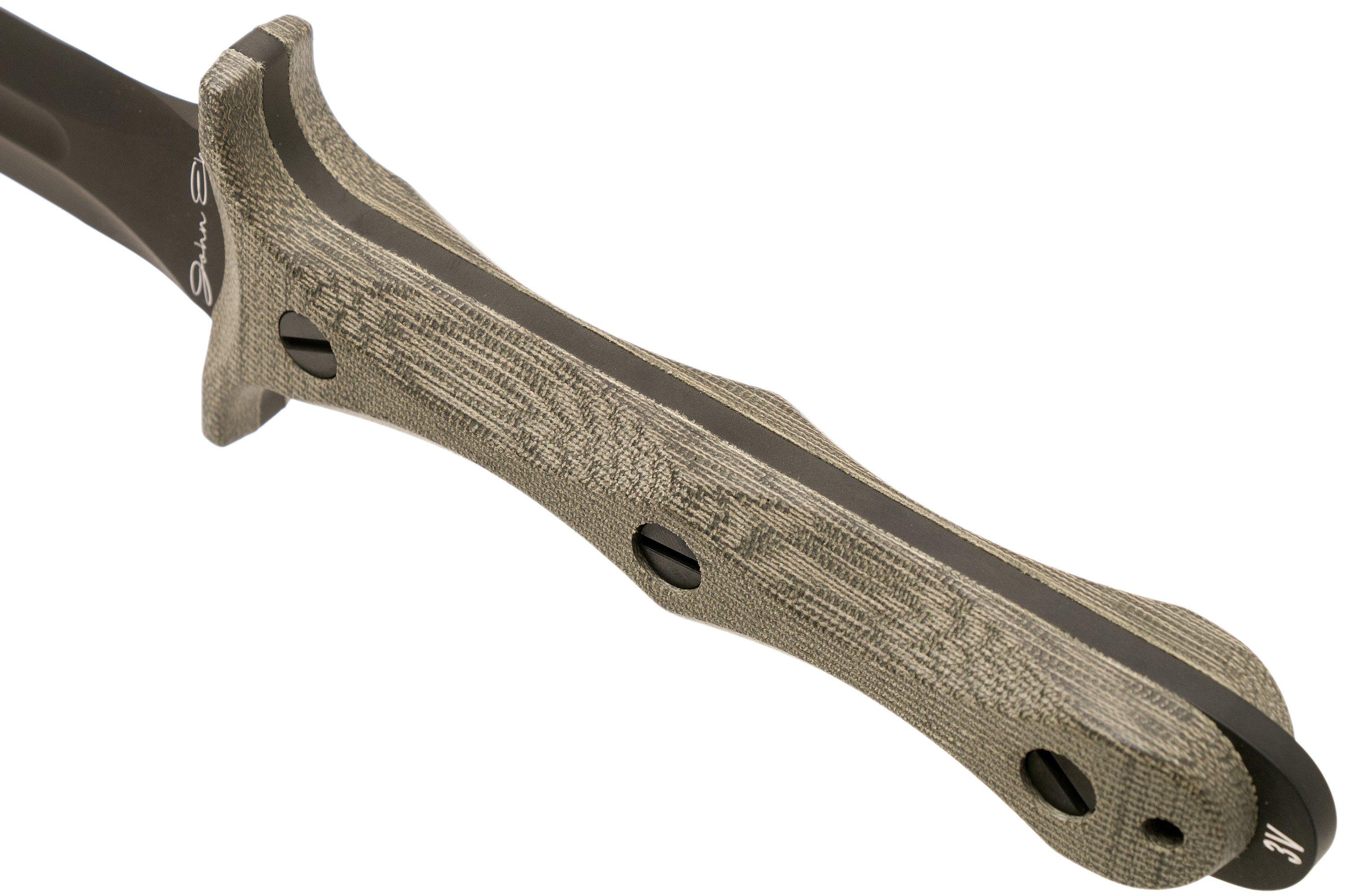 Rick Hinderer EK Dagger 3V DLC, OD Green Micarta commando dagger ...