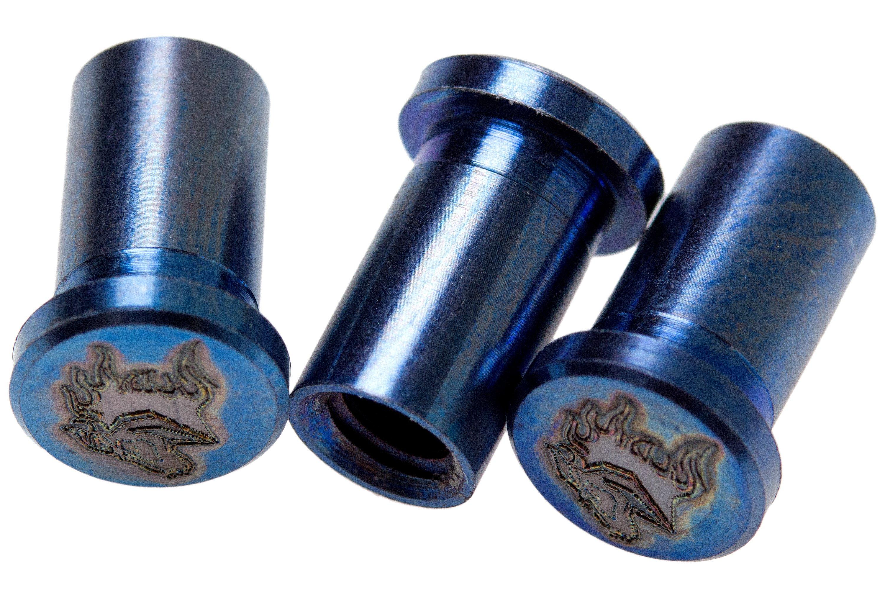 Rick Hinderer Handle Nuts Blue Titanium, Lasered Horse Head, Set of 3 ...
