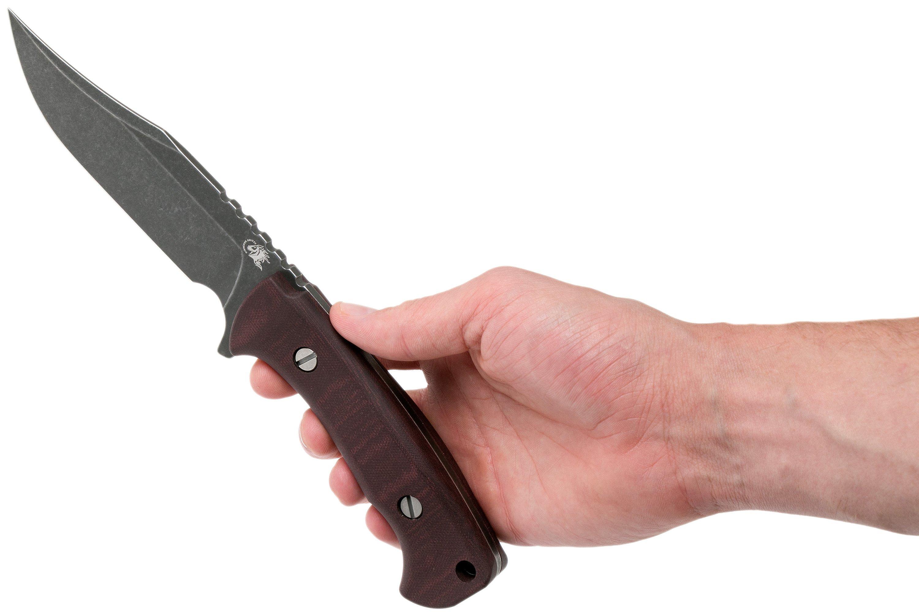 Rick Hinderer Ranch Bowie Burgundy Canvas Micarta, Battle Black, bowie ...