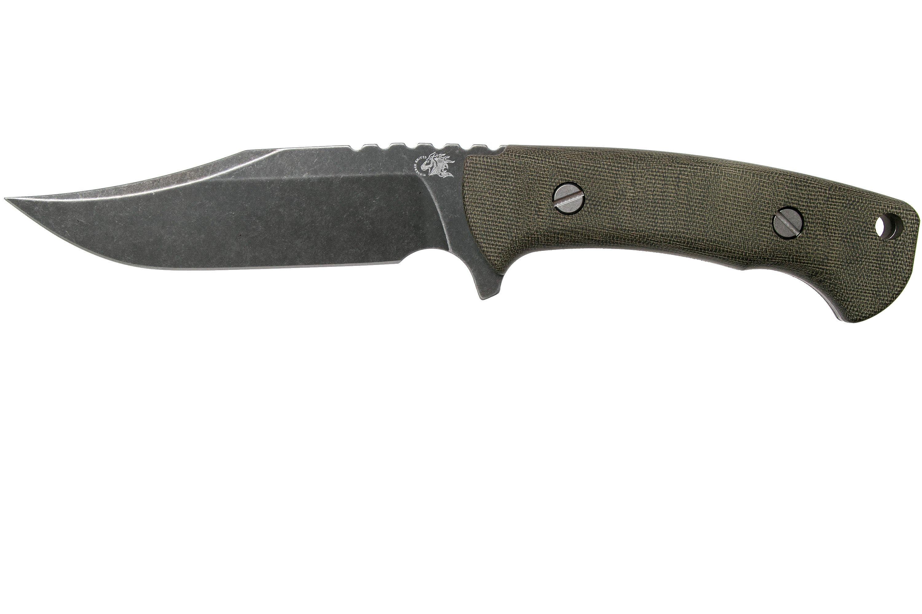 Rick Hinderer Ranch Bowie Green Canvas Micarta, Battle Black, bowie ...