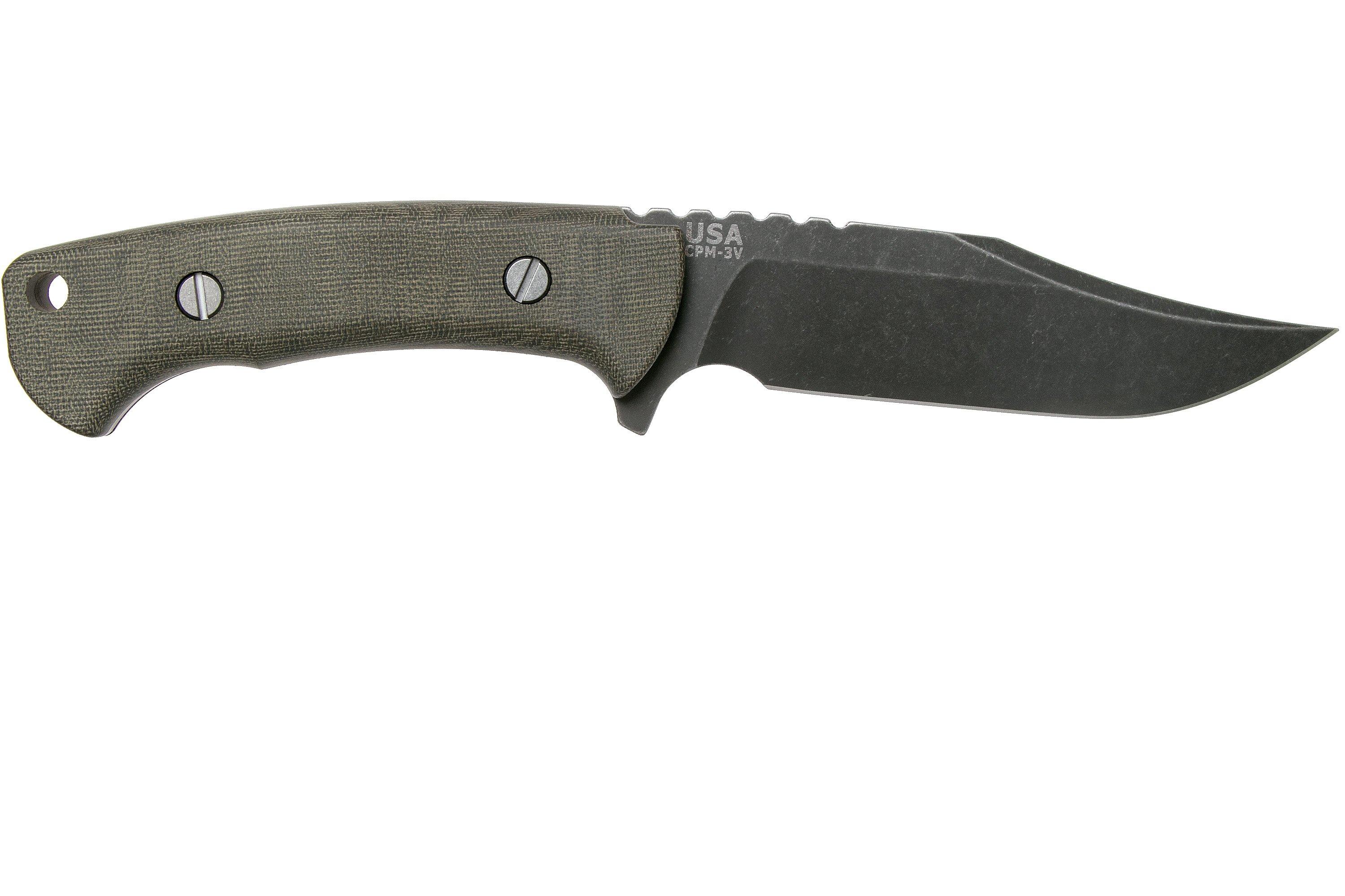 Rick Hinderer Ranch Bowie Green Canvas Micarta, Battle Black, bowie ...