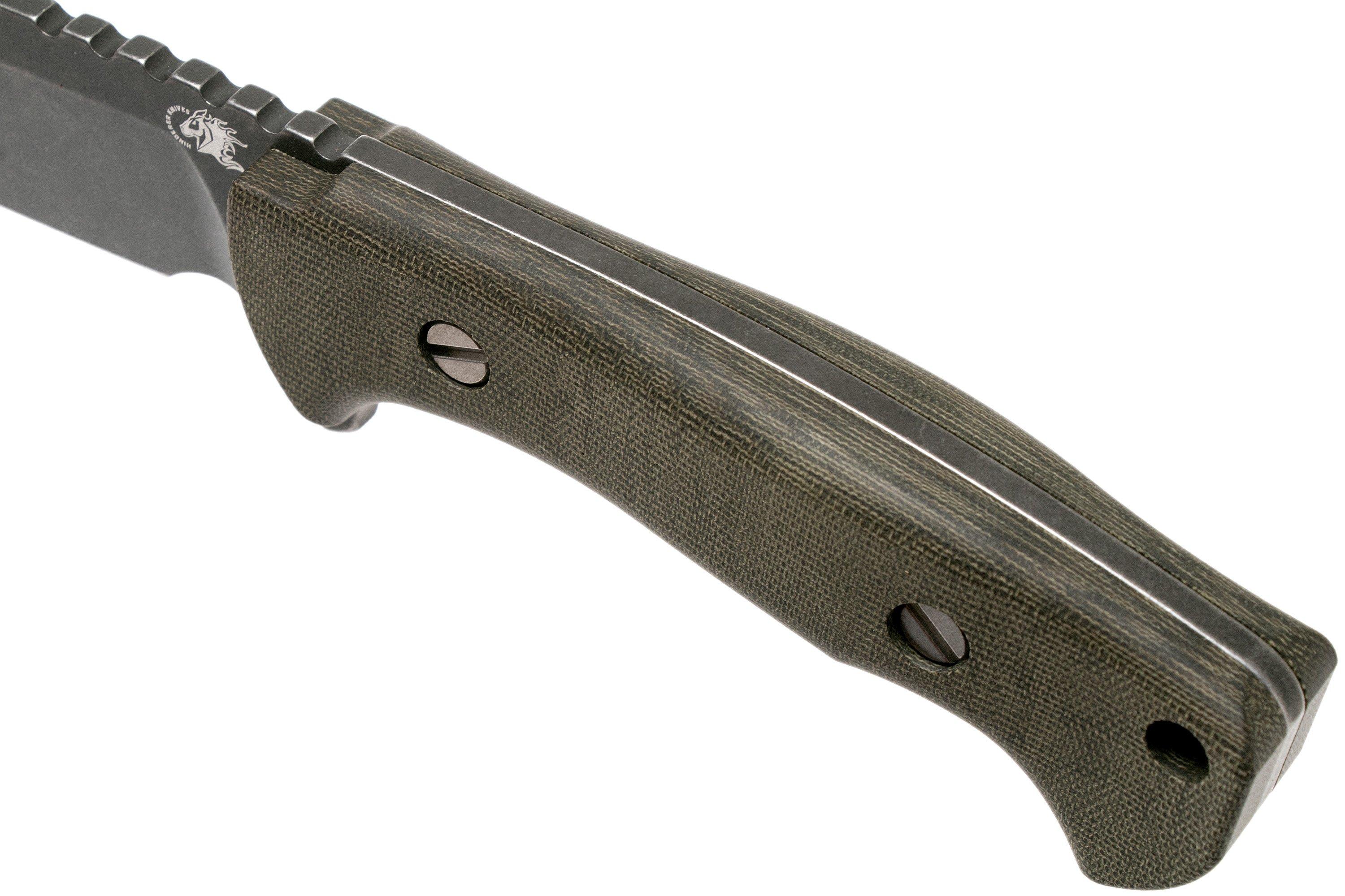 Rick Hinderer Ranch Bowie Green Canvas Micarta, Battle Black, bowie ...