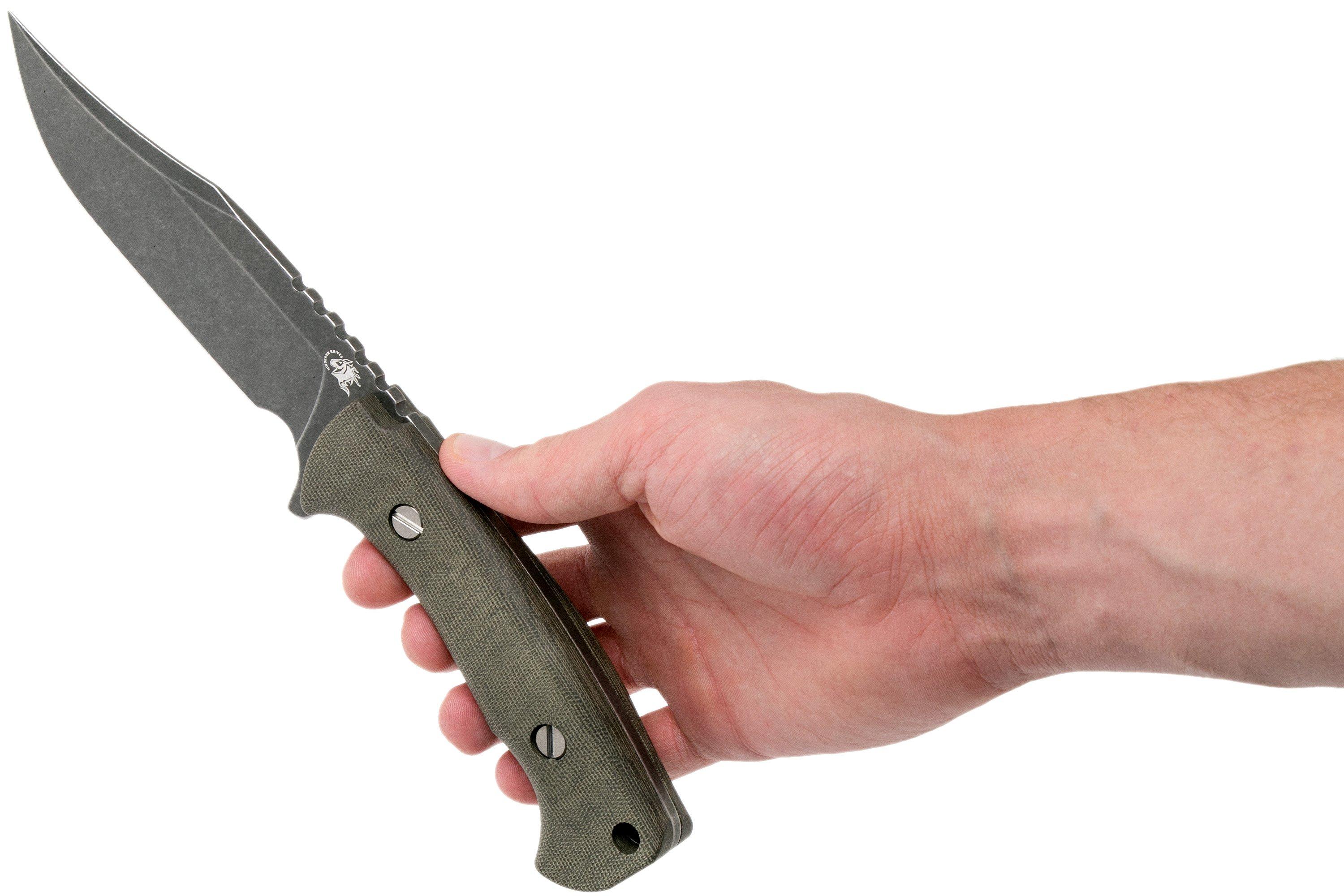 Rick Hinderer Ranch Bowie Green Canvas Micarta, Battle Black, bowie ...