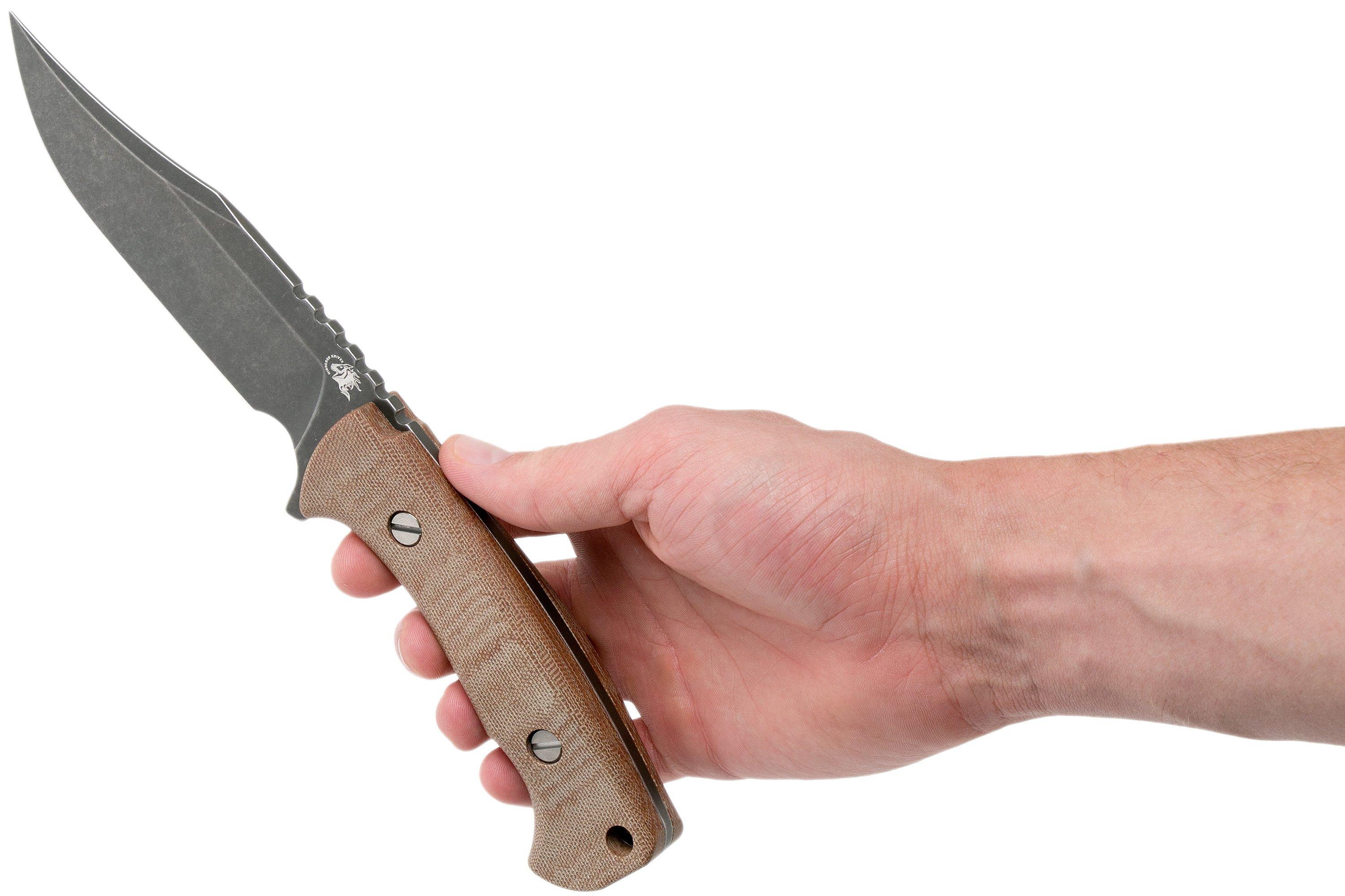 Rick Hinderer Ranch Bowie Natural Canvas Micarta, Battle Black, bowie ...