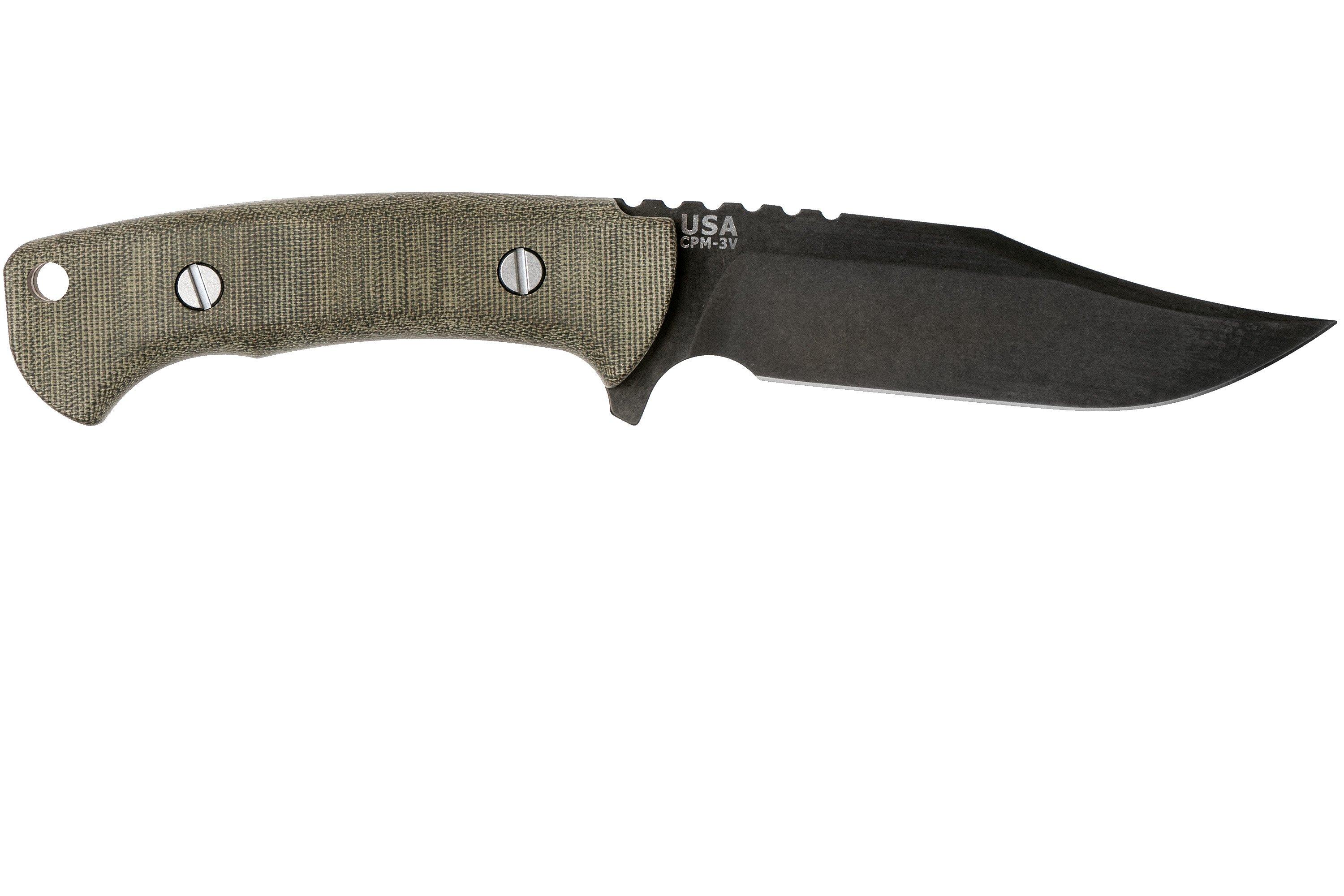 Rick Hinderer Ranch Bowie Green Canvas Micarta, DLC Stonewashed, bowie ...