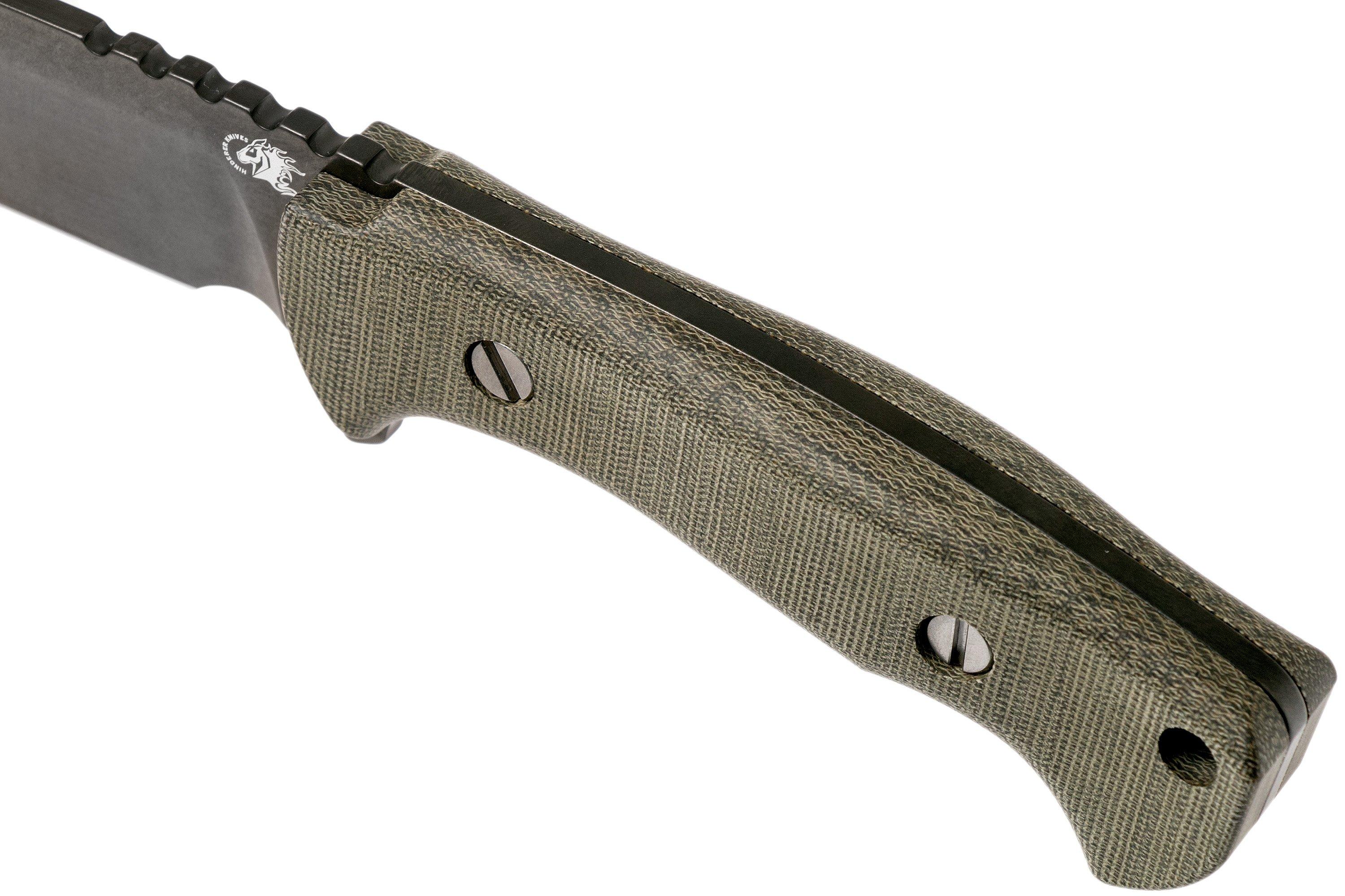 Rick Hinderer Ranch Bowie Green Canvas Micarta, DLC Stonewashed, bowie ...