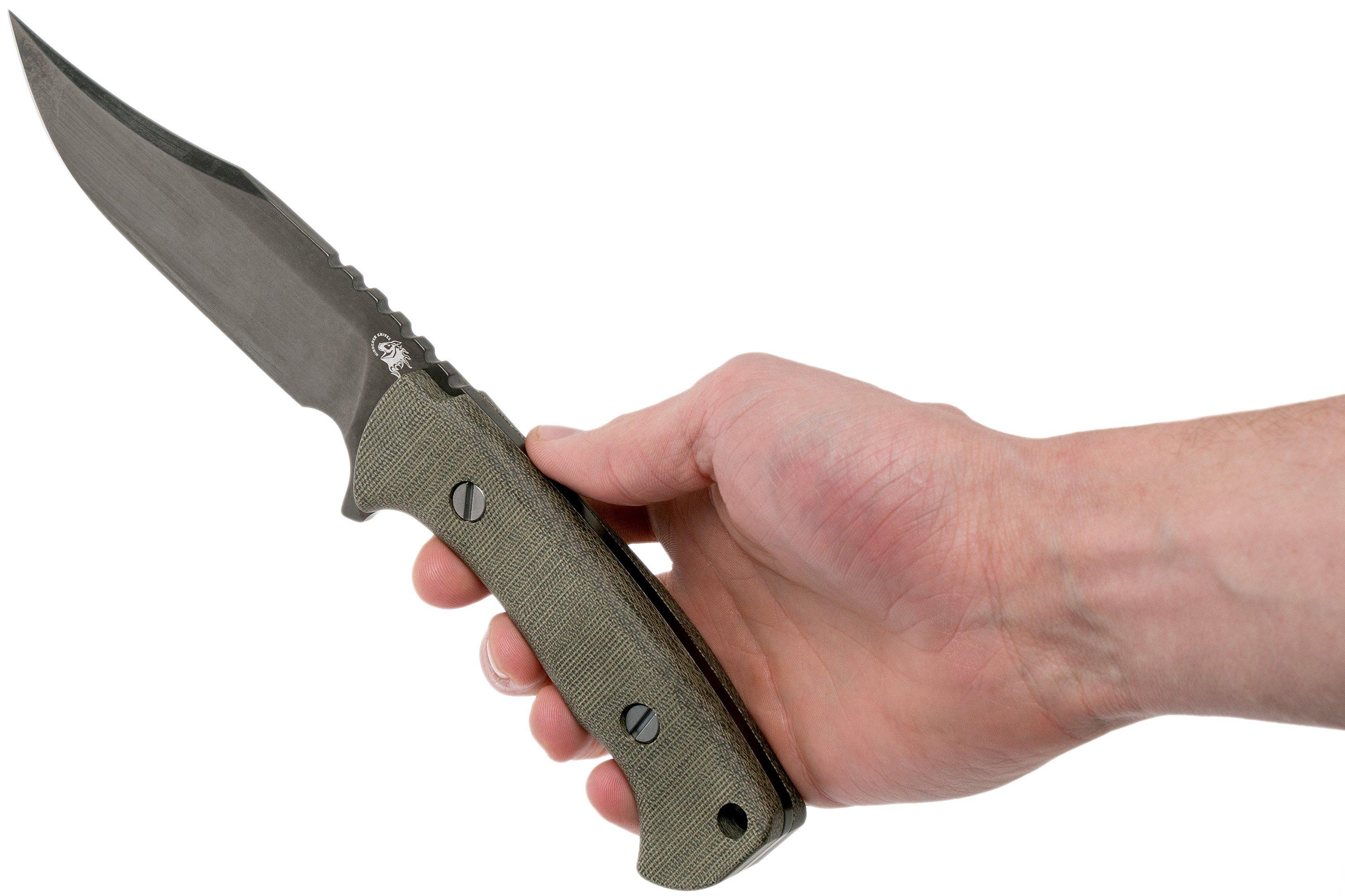Rick Hinderer Ranch Bowie Green Canvas micarta, DLC Stonewashed ...