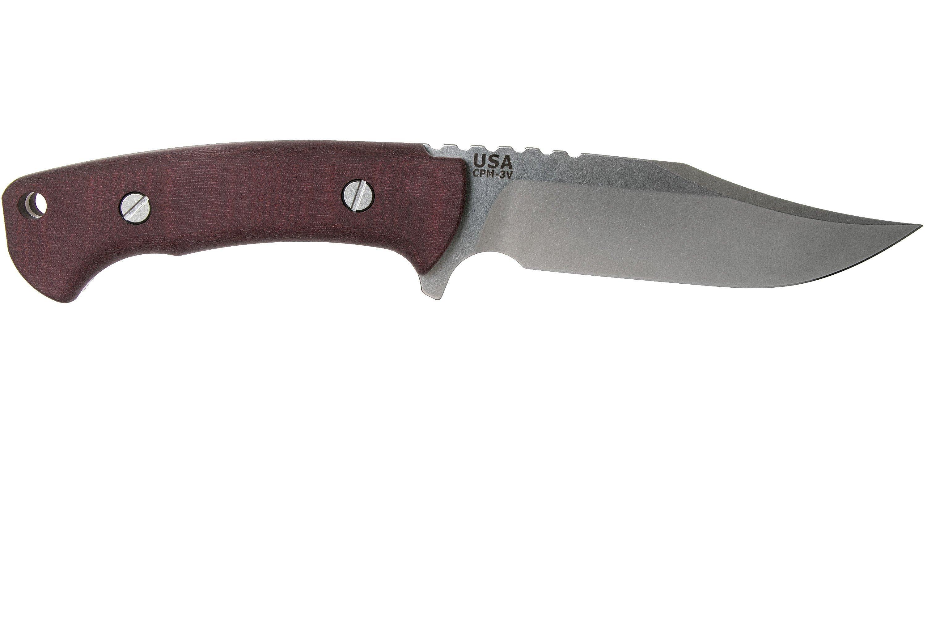 Rick Hinderer Ranch Bowie Burgundy Canvas Micarta, Stonewashed, bowie ...