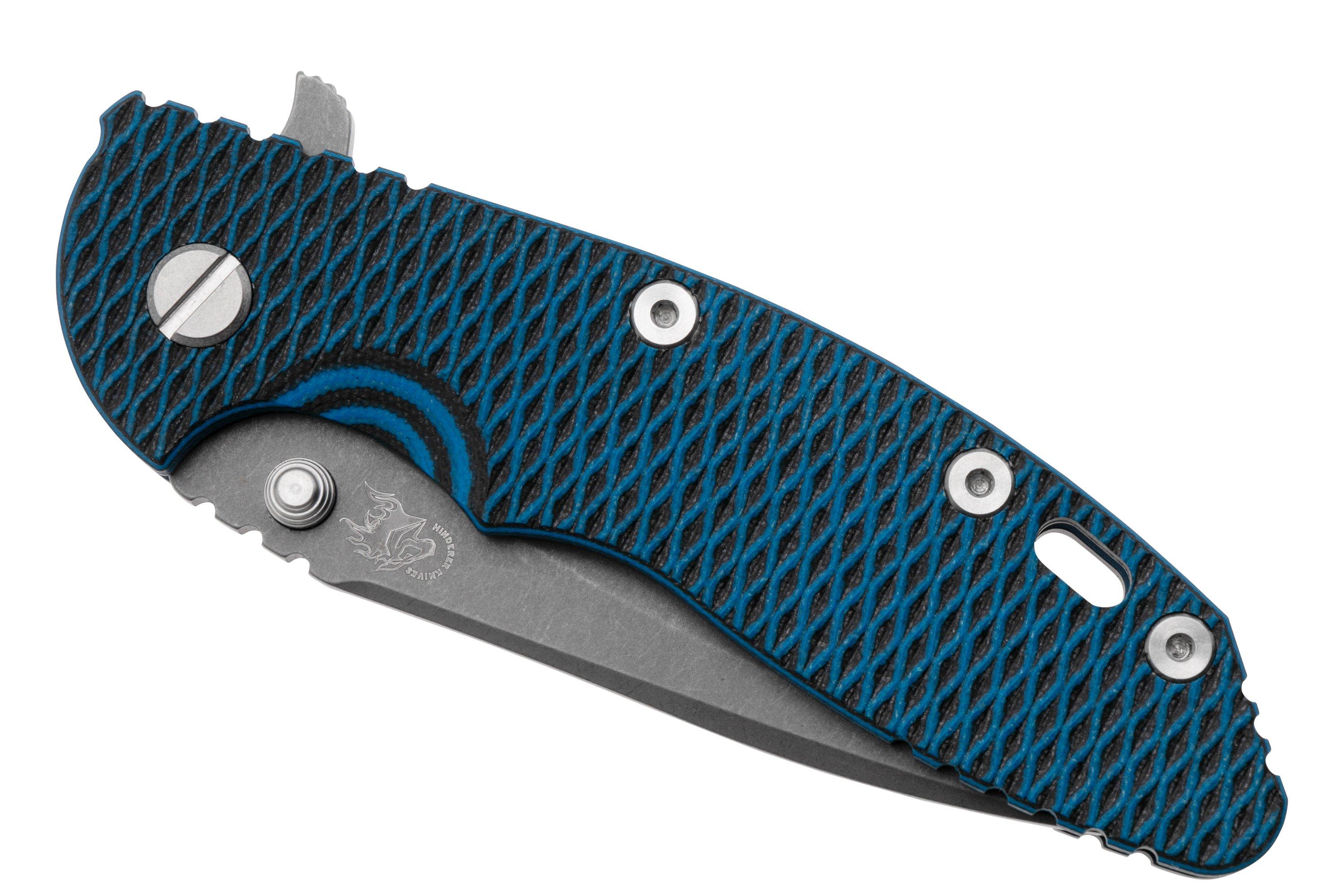 Rick Hinderer XM-18, 3.5" Recurve Tri-way Battle Blue, Blue/Black G10 ...