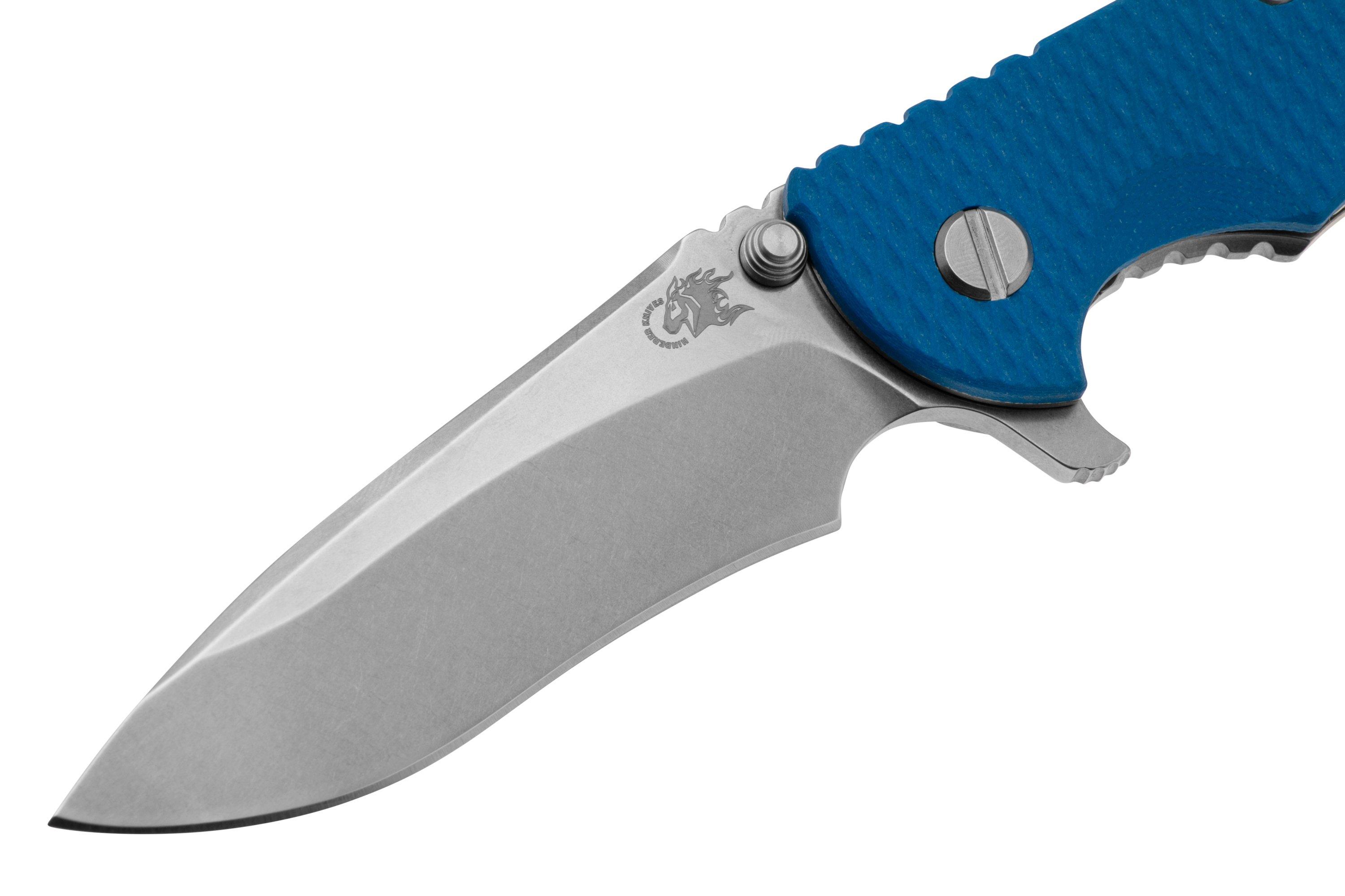 Rick Hinderer XM-18, 3.5" Recurve Tri-way Stonewash Blue G10, pocket ...