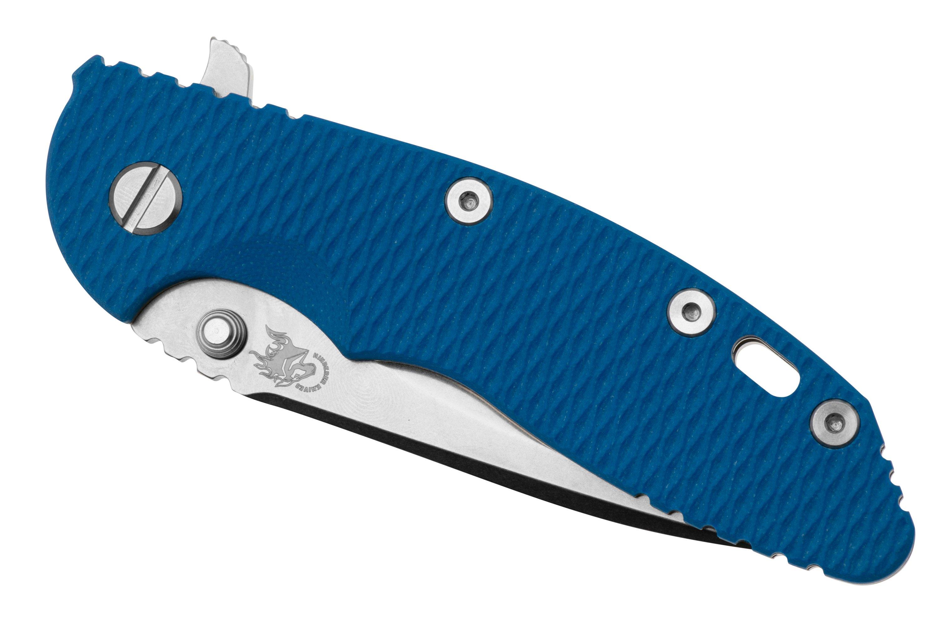 Rick Hinderer XM-18, 3.5" Recurve Tri-way Stonewash Blue G10, pocket ...