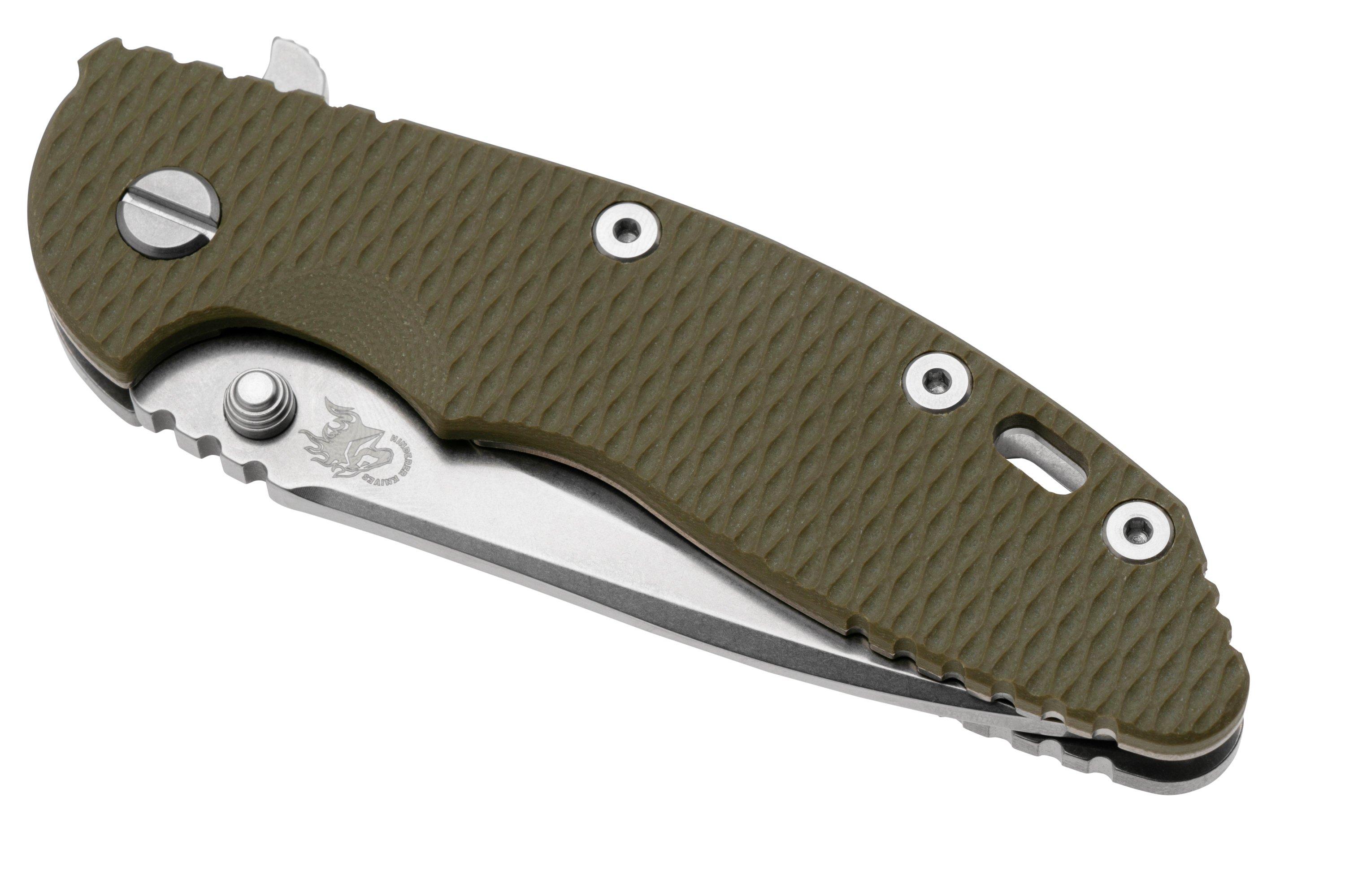 Rick Hinderer XM-18, 3.5" Recurve Tri-way Stonewash Green G10, pocket ...