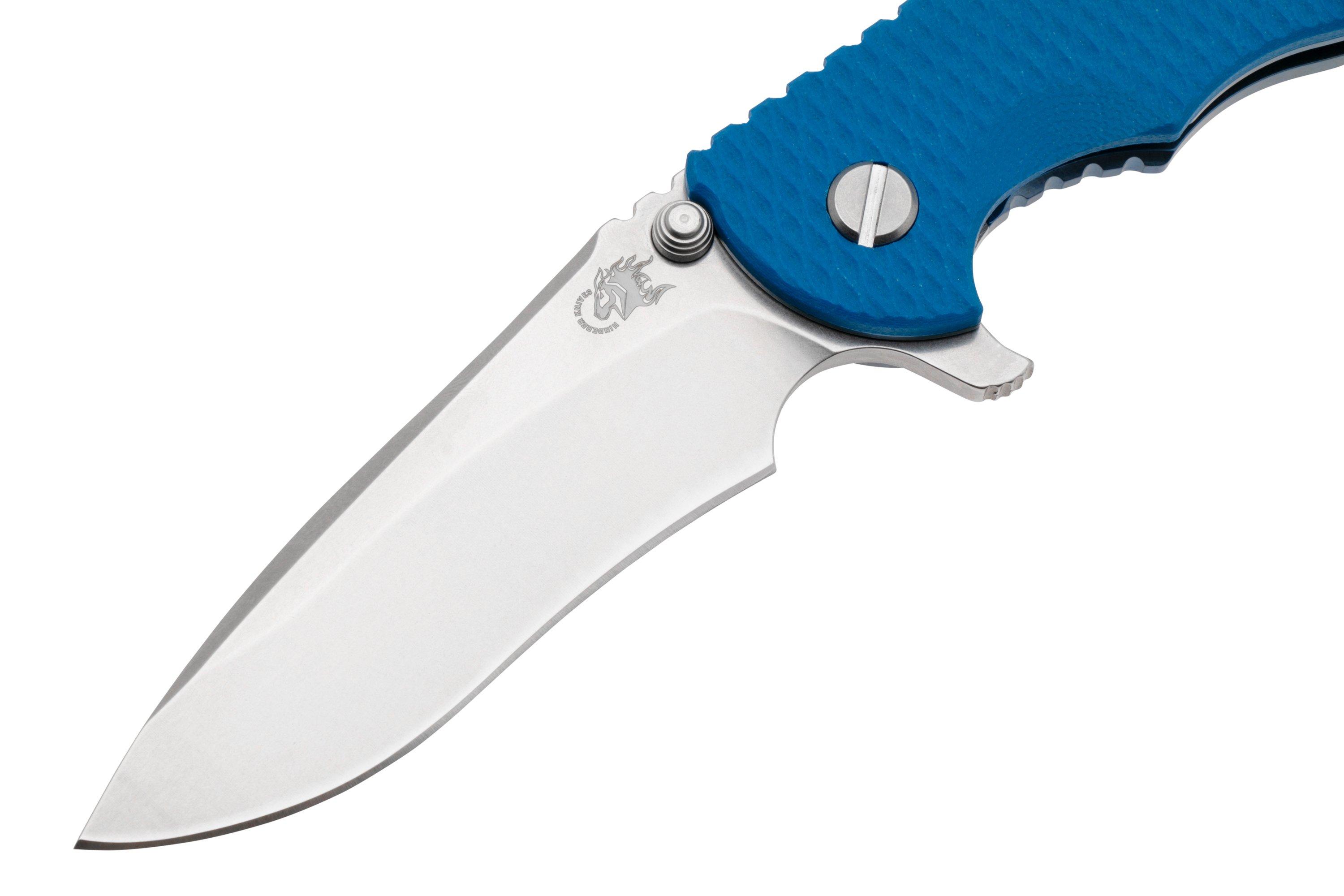 Rick Hinderer XM-18, 3.5" Recurve Tri-way Stonewash Blue, Blue G10 ...
