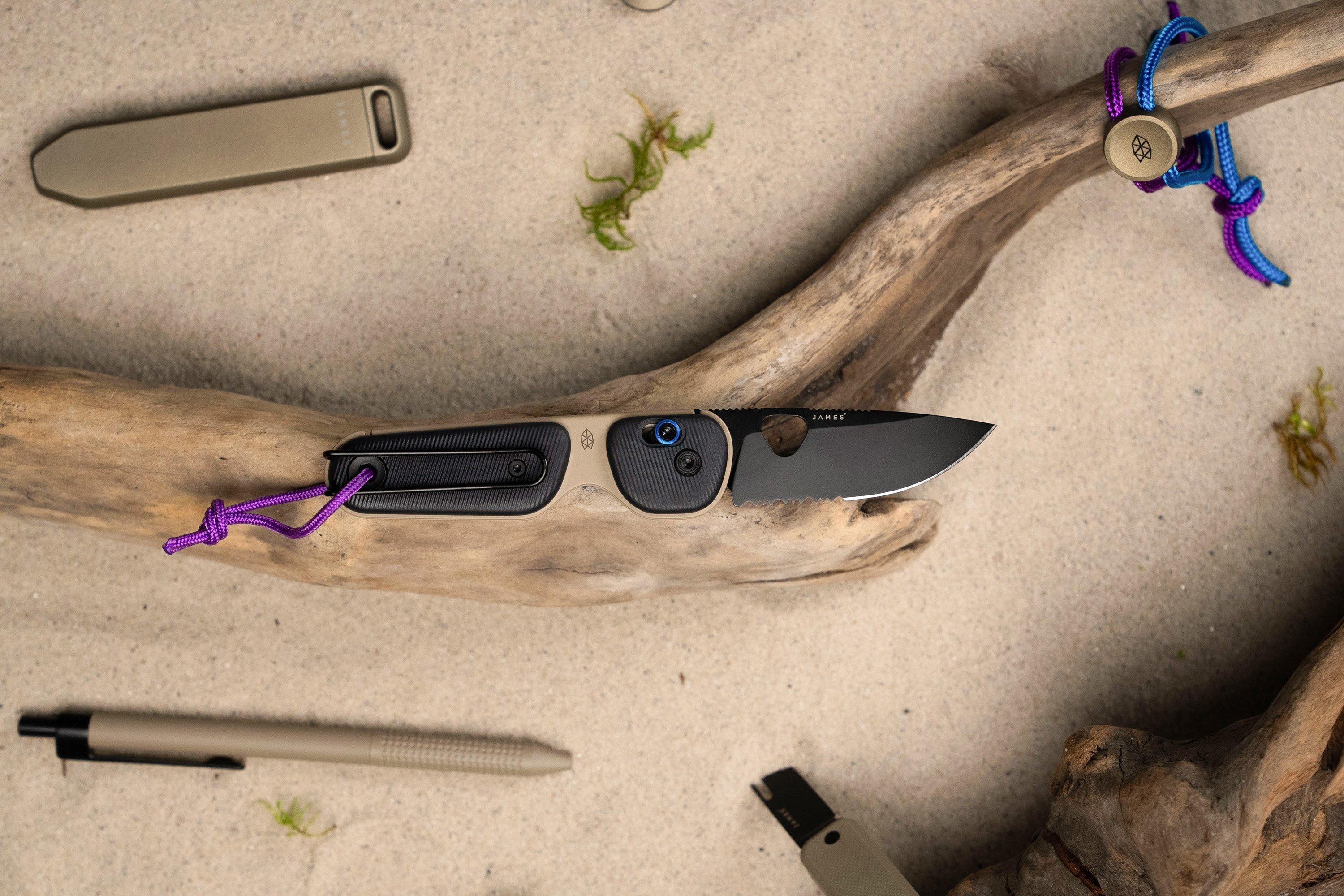 The James Brand The Redstone Coyote Tan Black Purple Serrated, zakmes ...