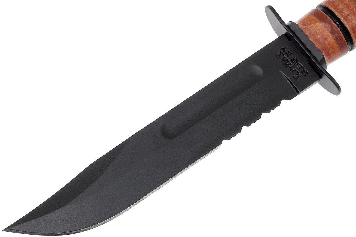 KA-BAR USMC 1218 partly serrated, leather, Leather sheath ...